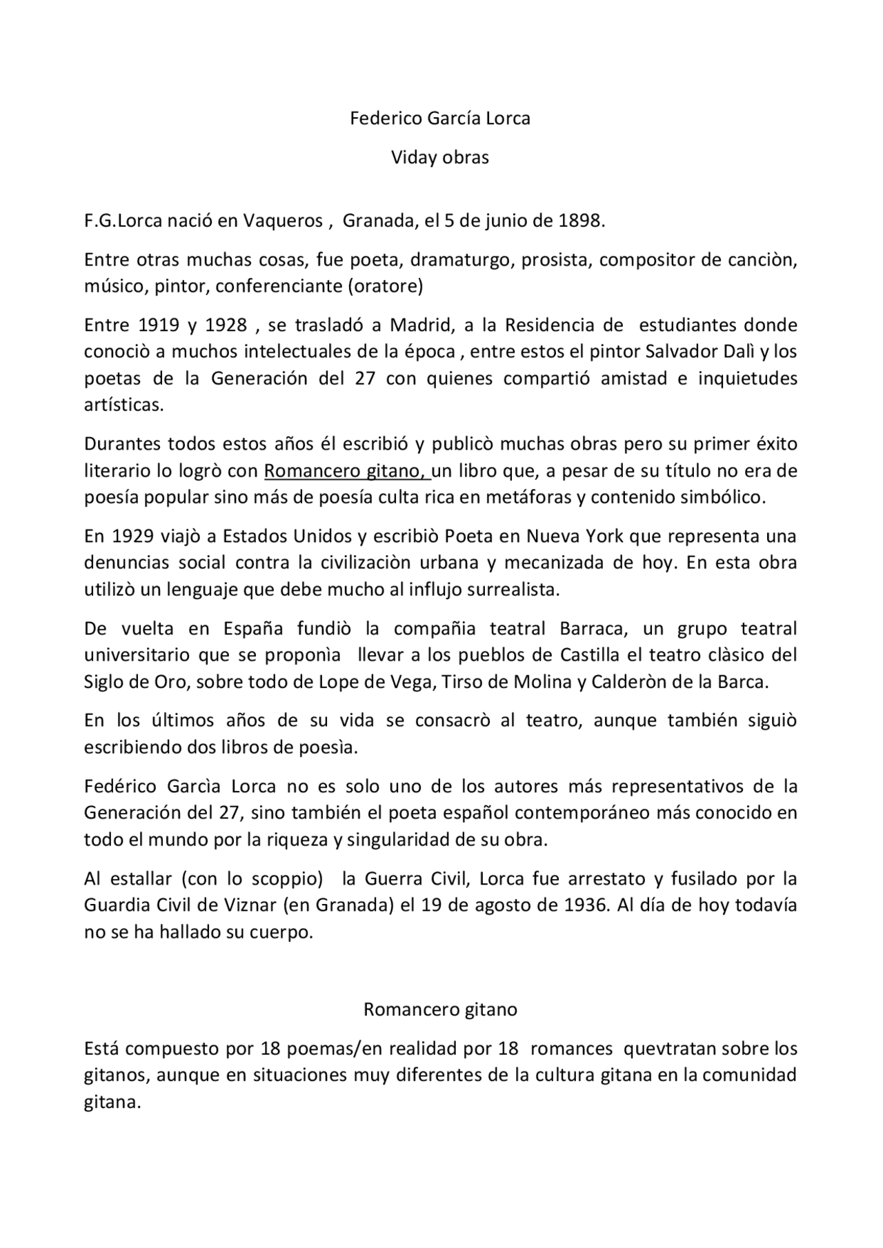Federico Garcia Lorca Docsity