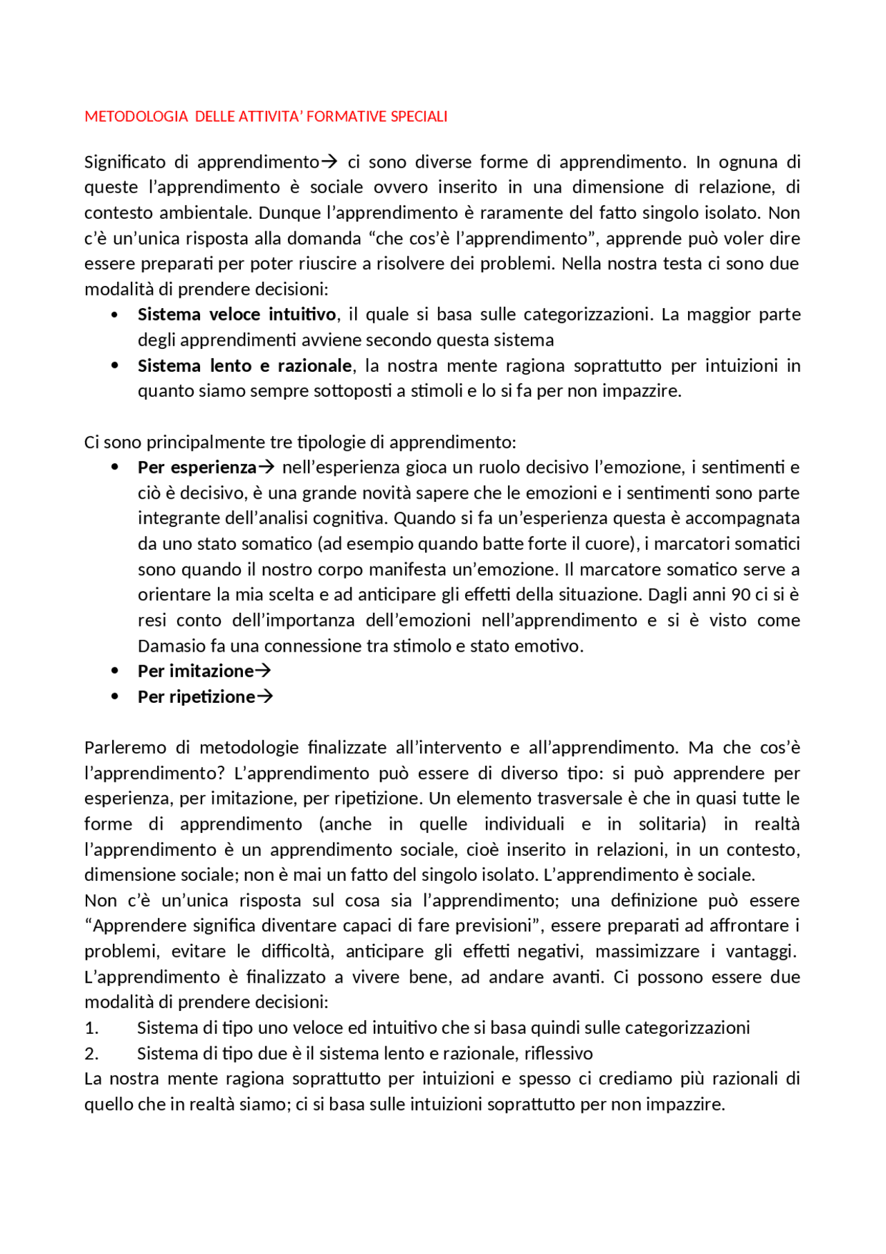Appunti Esame Metodologia Delle Attività Formative Docsity