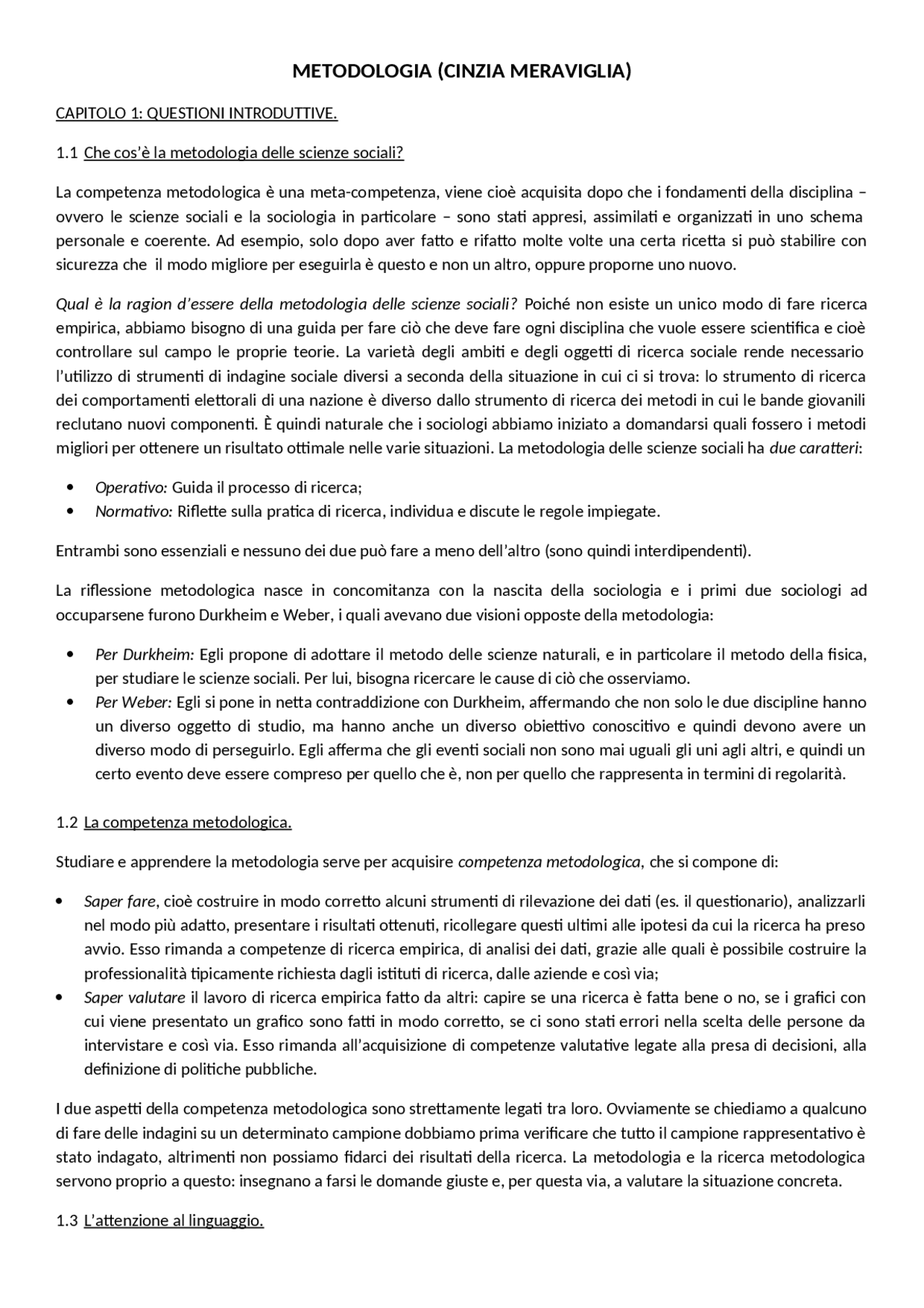 Metodologia Delle Scienze Sociali Cinzia Meraviglia Docsity