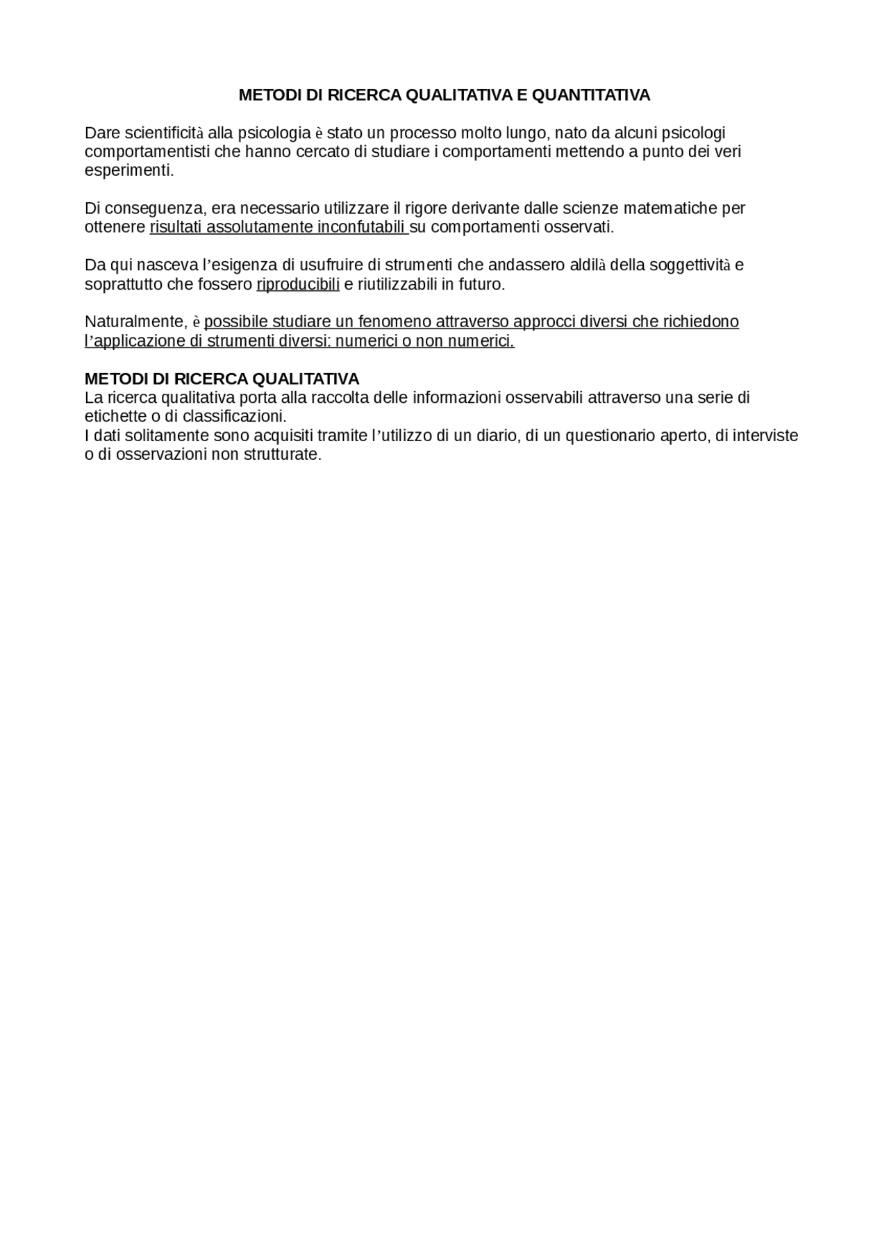 I Metodi Quantitativi Qualitativi E Misti In Ricerca Docsity