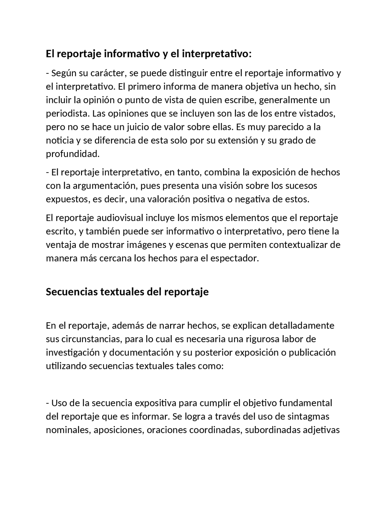 REPORTAJE INFORMATIVO E INTERPRETATIVO - Docsity