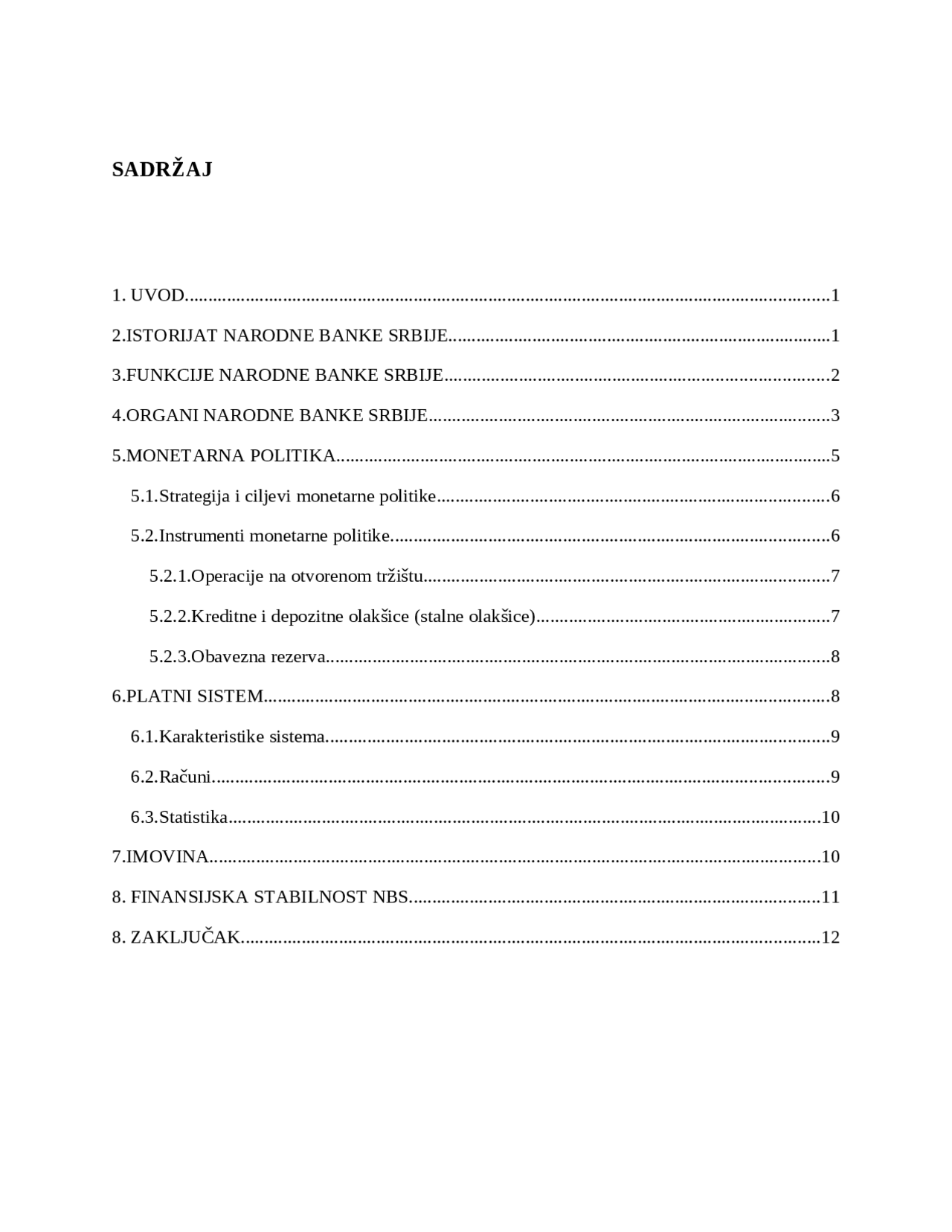 Seminarski Banksarstvo- NBS | Seminarski radovi' predlog Bankarstvo i ...