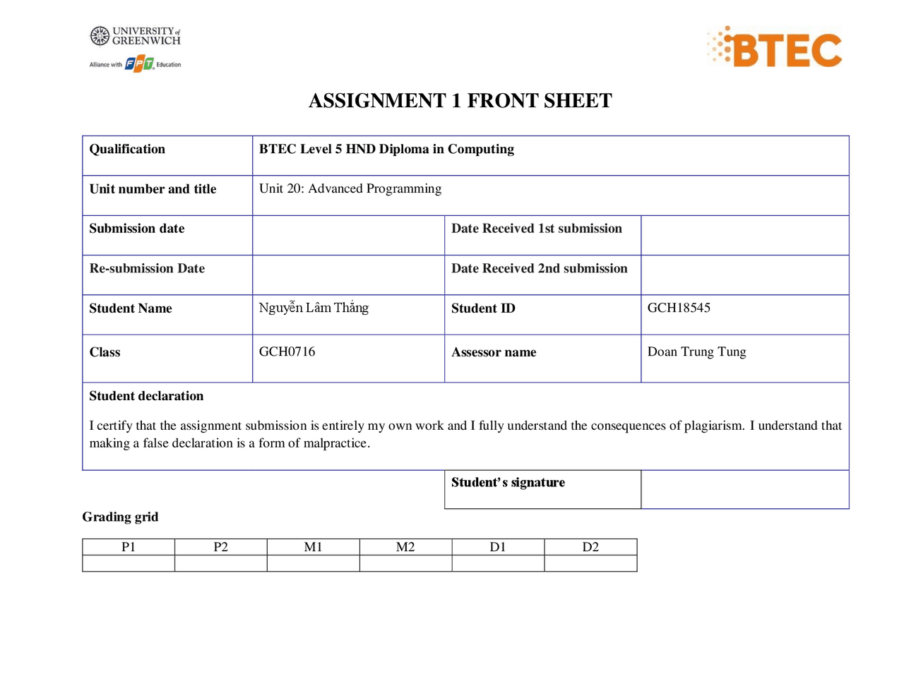 Assignment Final Advanced Programming Assignments Business English Docsity