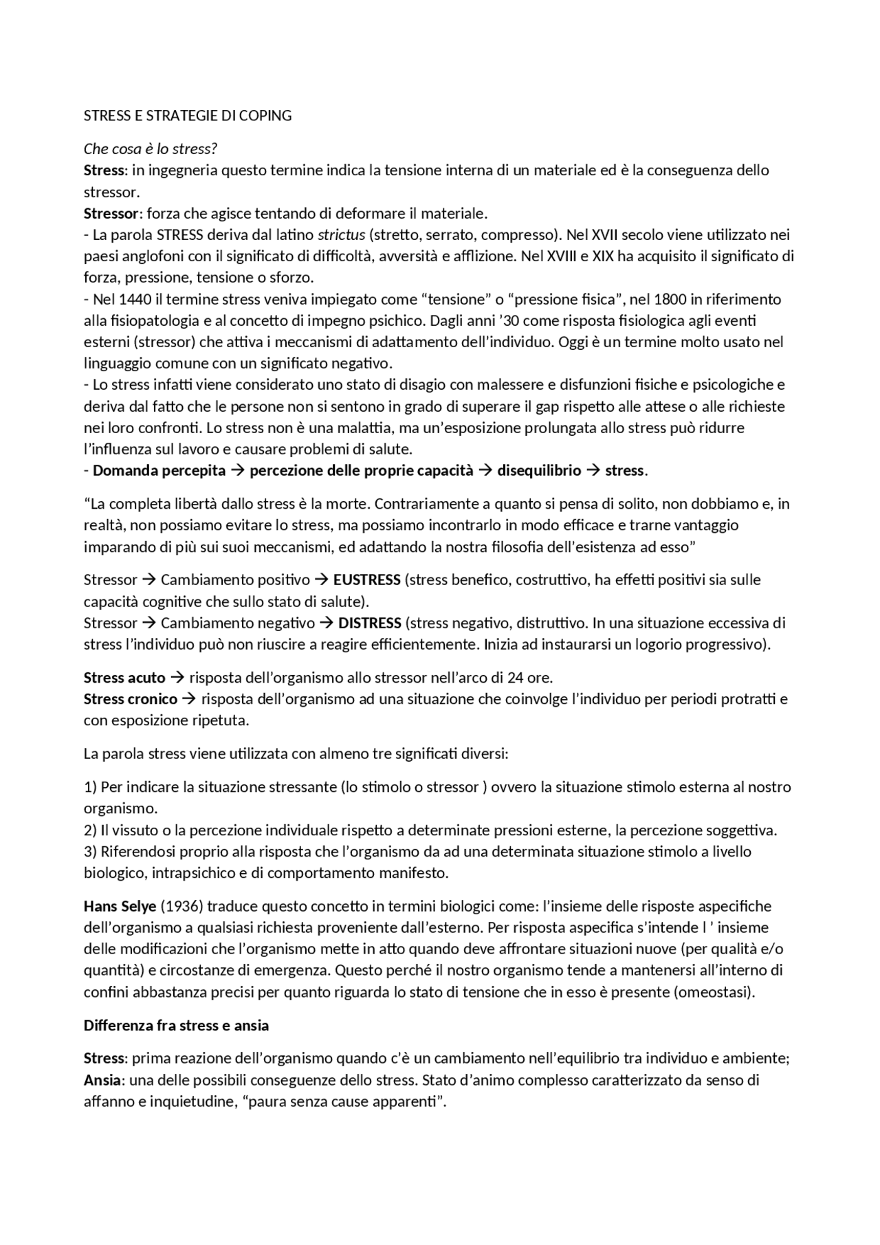 Stress E Strategie Di Coping Docsity