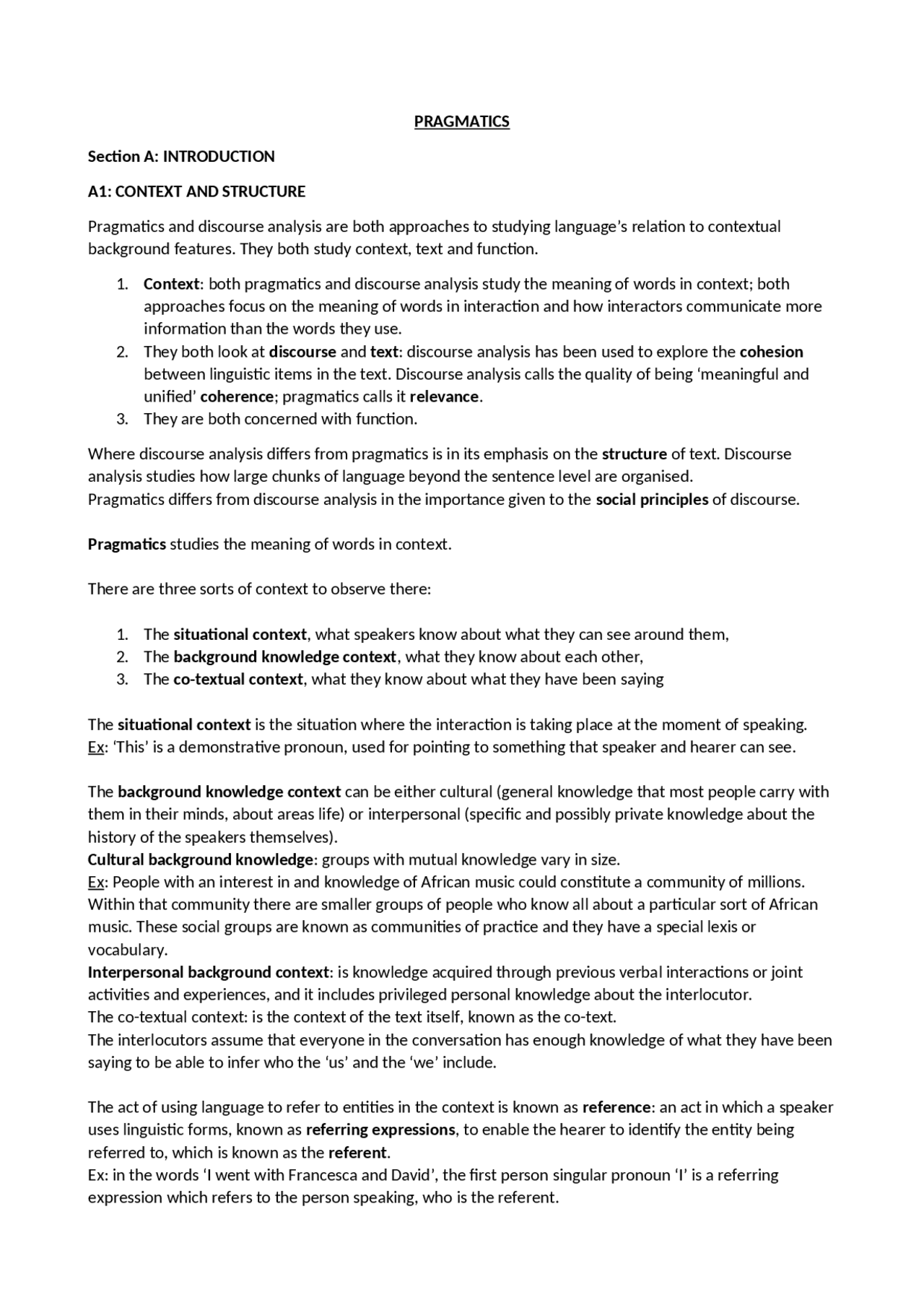 Pragmatics Modulo A Riassunto Docsity