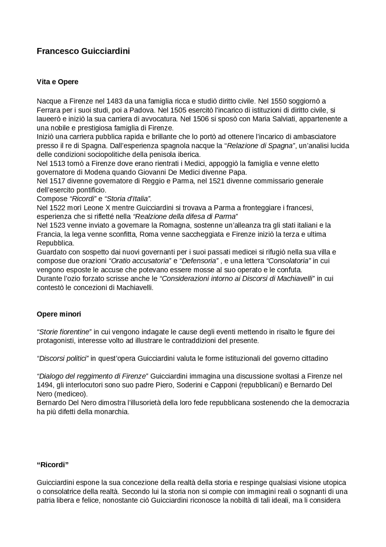 Francesco Guicciardini Docsity