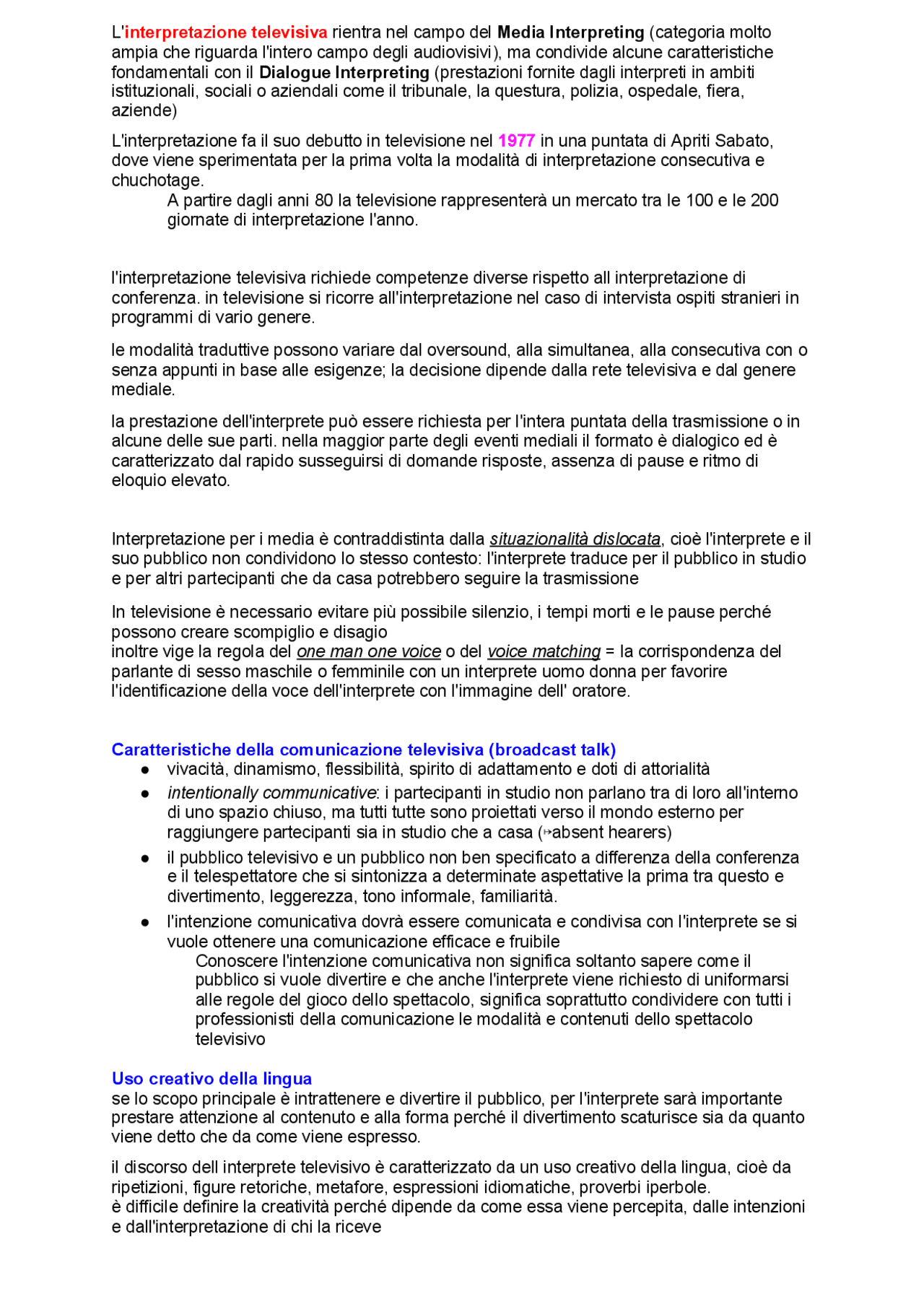 Interpretazione Televisiva Docsity