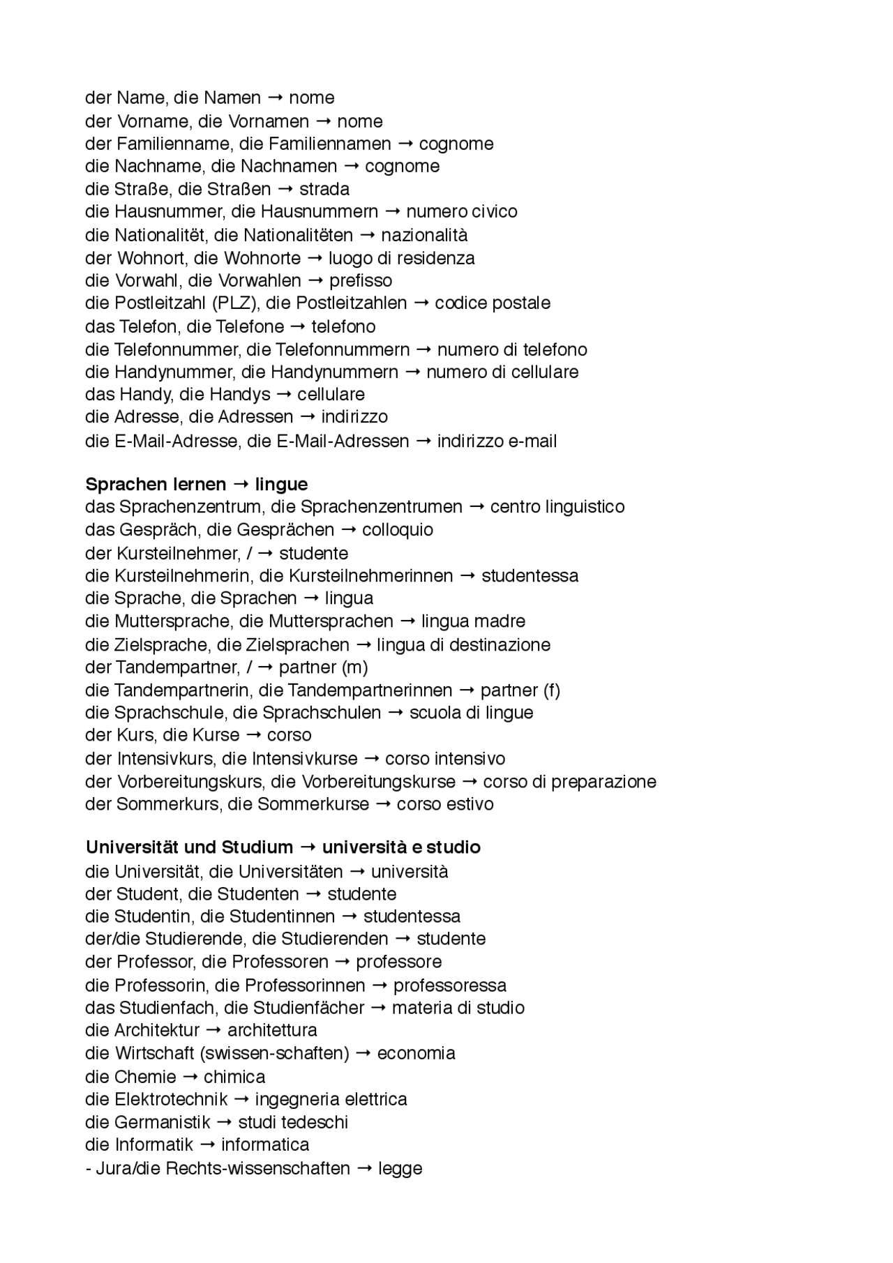Lessico Di Lingua Tedesca Docsity