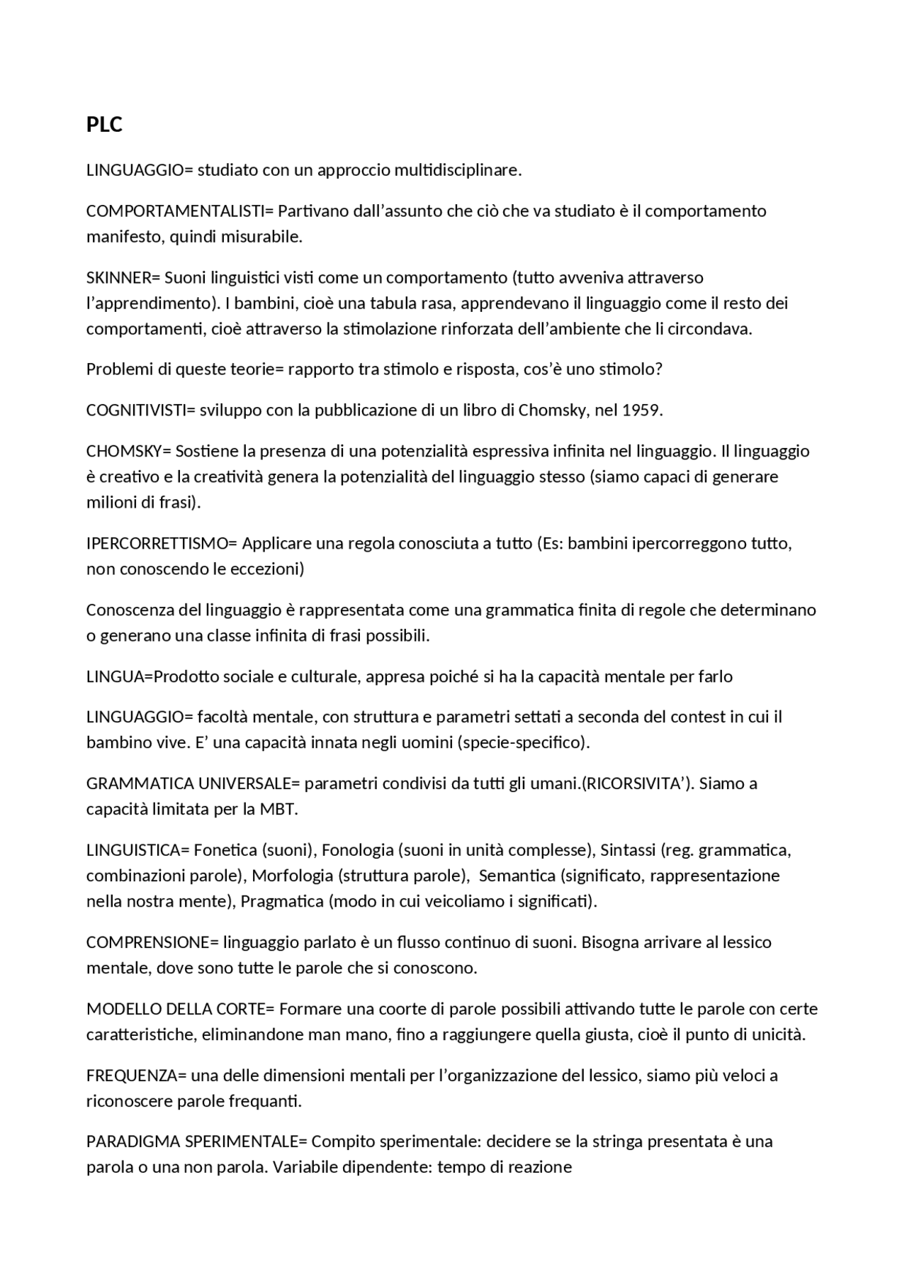 Riassunto Psicologia Del Linguaggio E Della Comunicazione Docsity