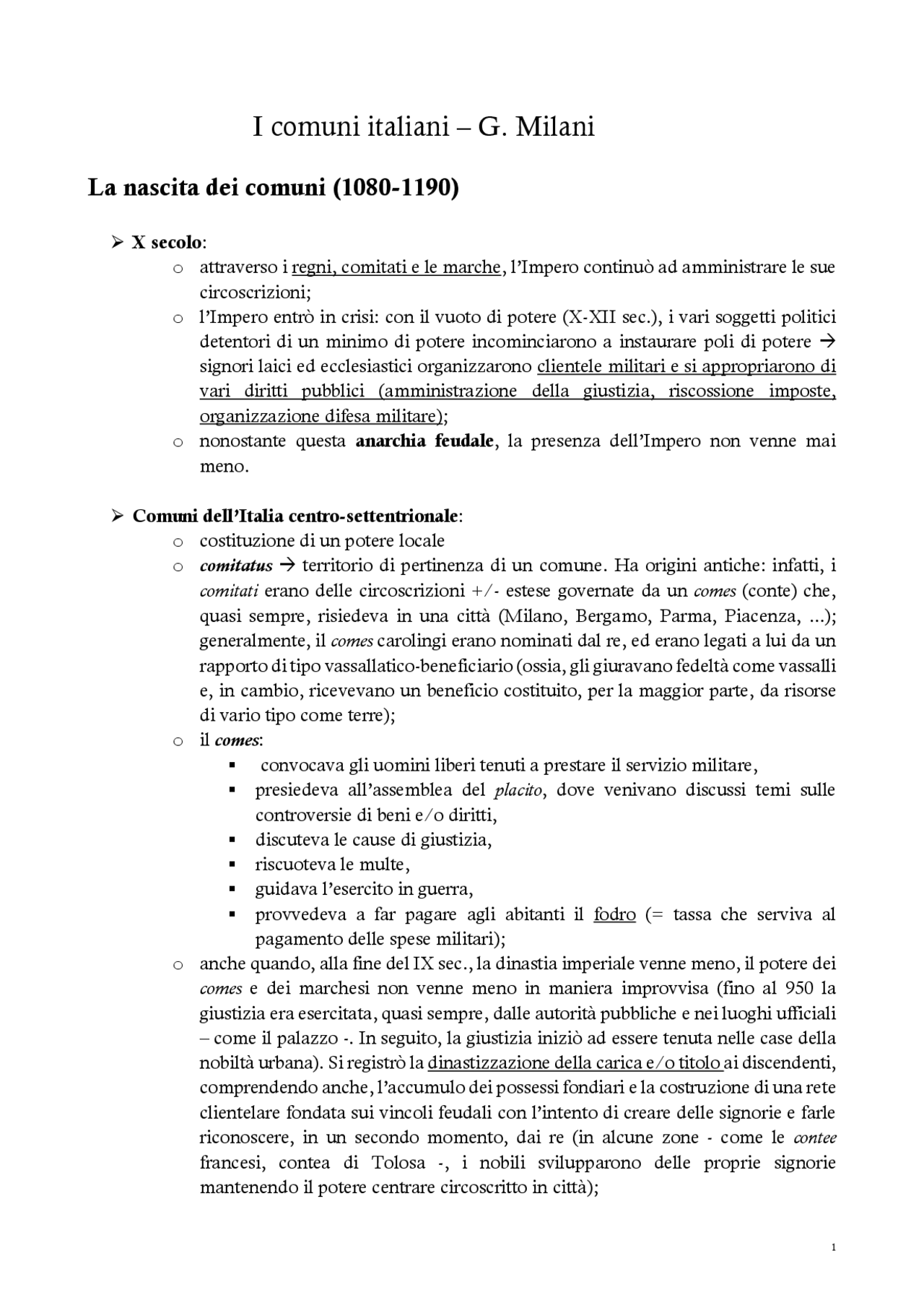 Schema I Comuni Italiani Giuliano Milani Docsity
