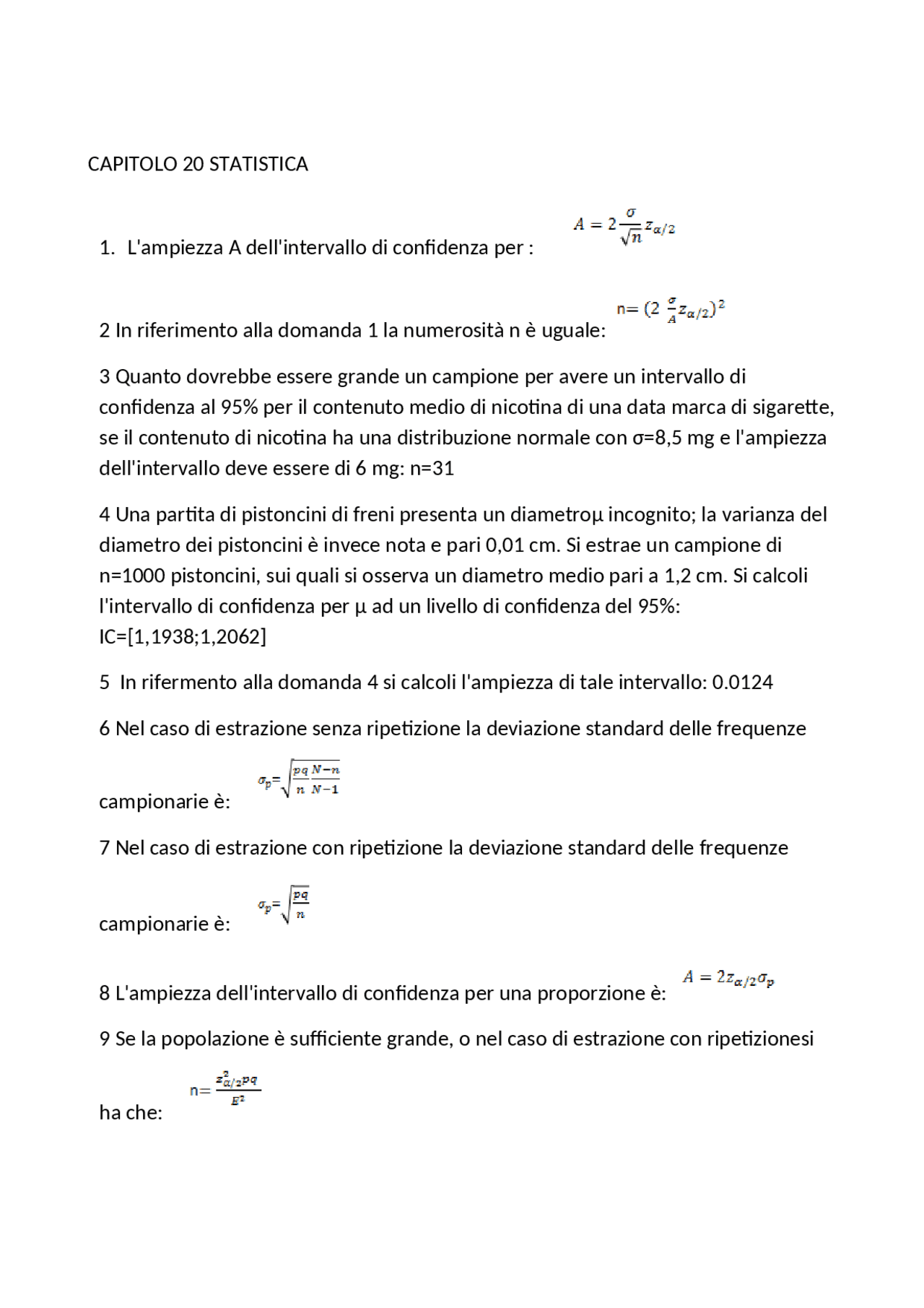 STATISTICA PEGASO CAPITOLO 20 - Docsity