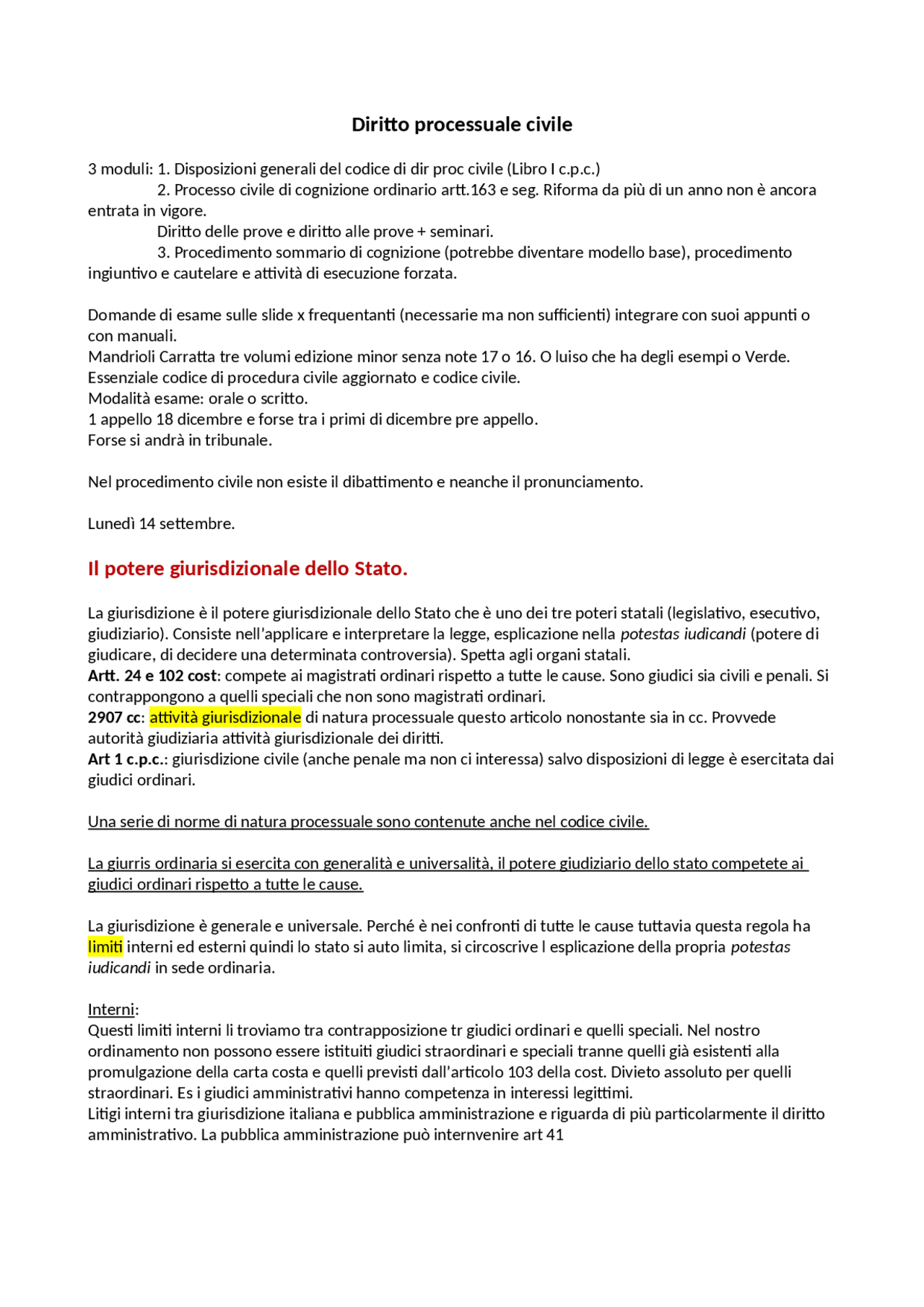 Appunti Procedura Civile Appunti Di Diritto Processuale Civile Docsity