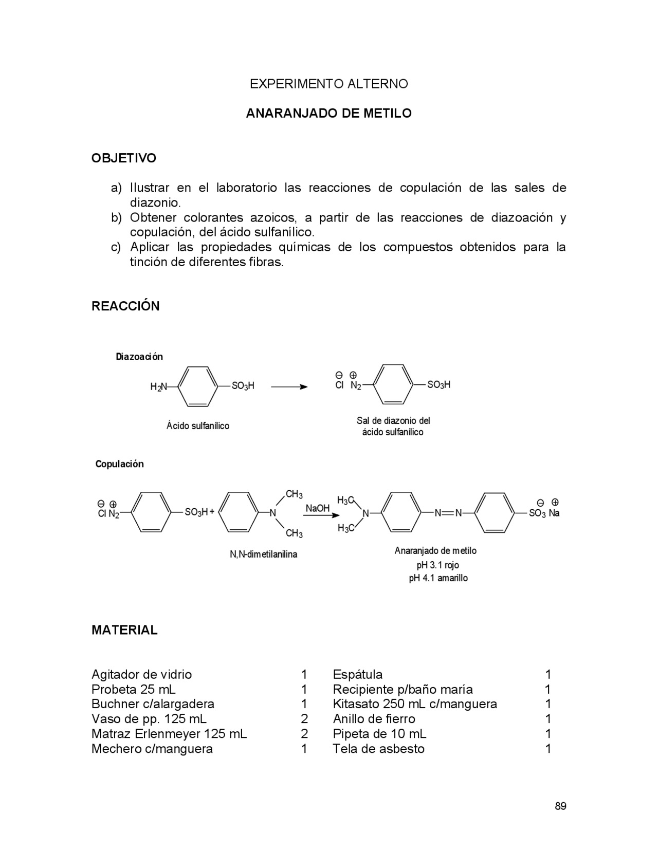 Sintesis de anaranjado de metilo | Slide di Chimica Organica | Docsity