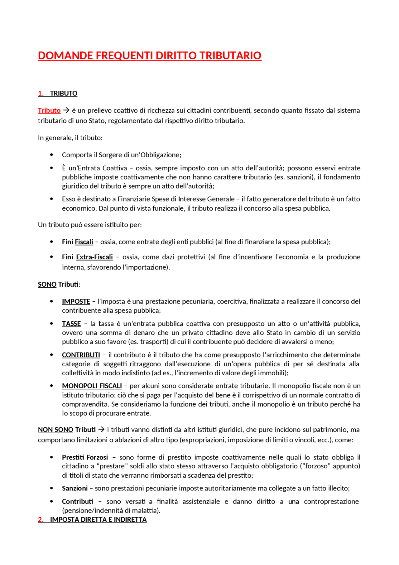 Diritto tributario domande frequenti - Docsity