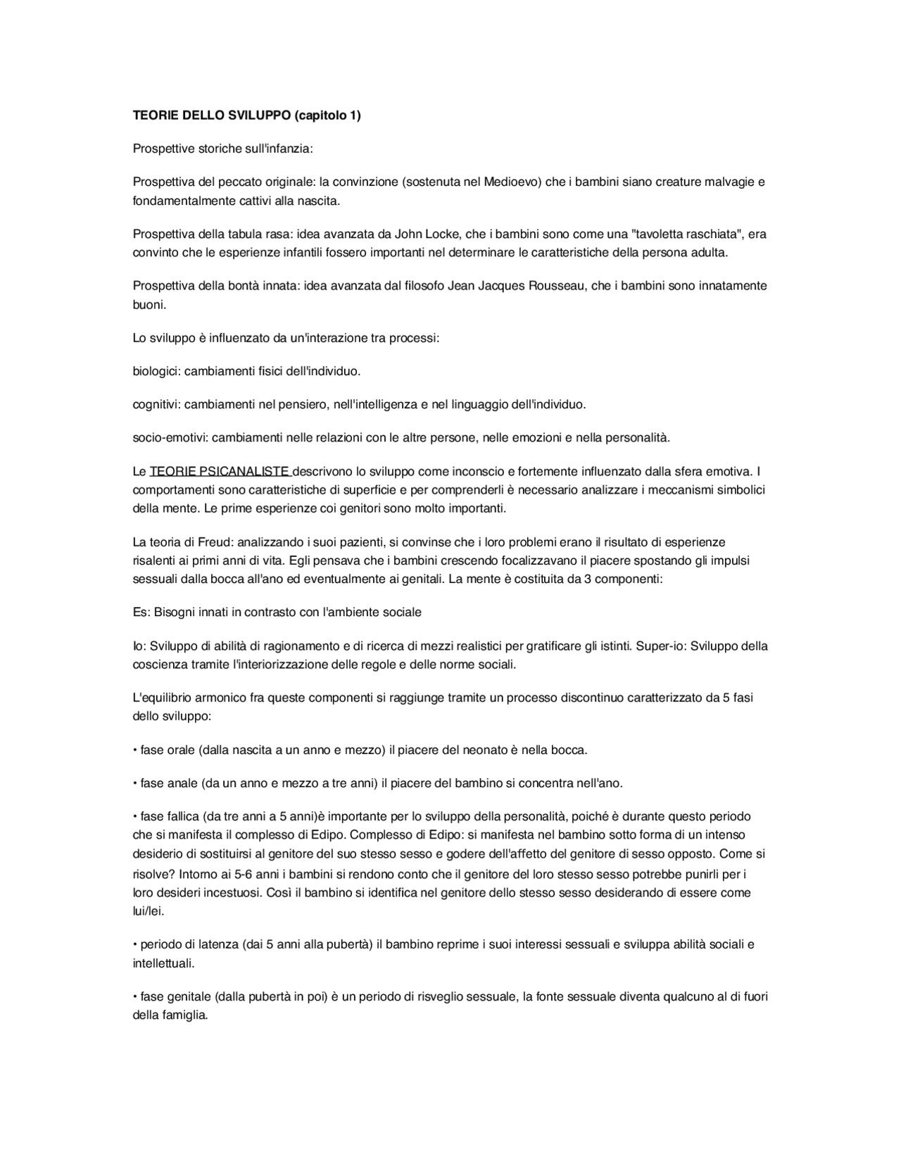 Riassunto Primi Due Capitoli Psicologia Dello Sviluppo Docsity