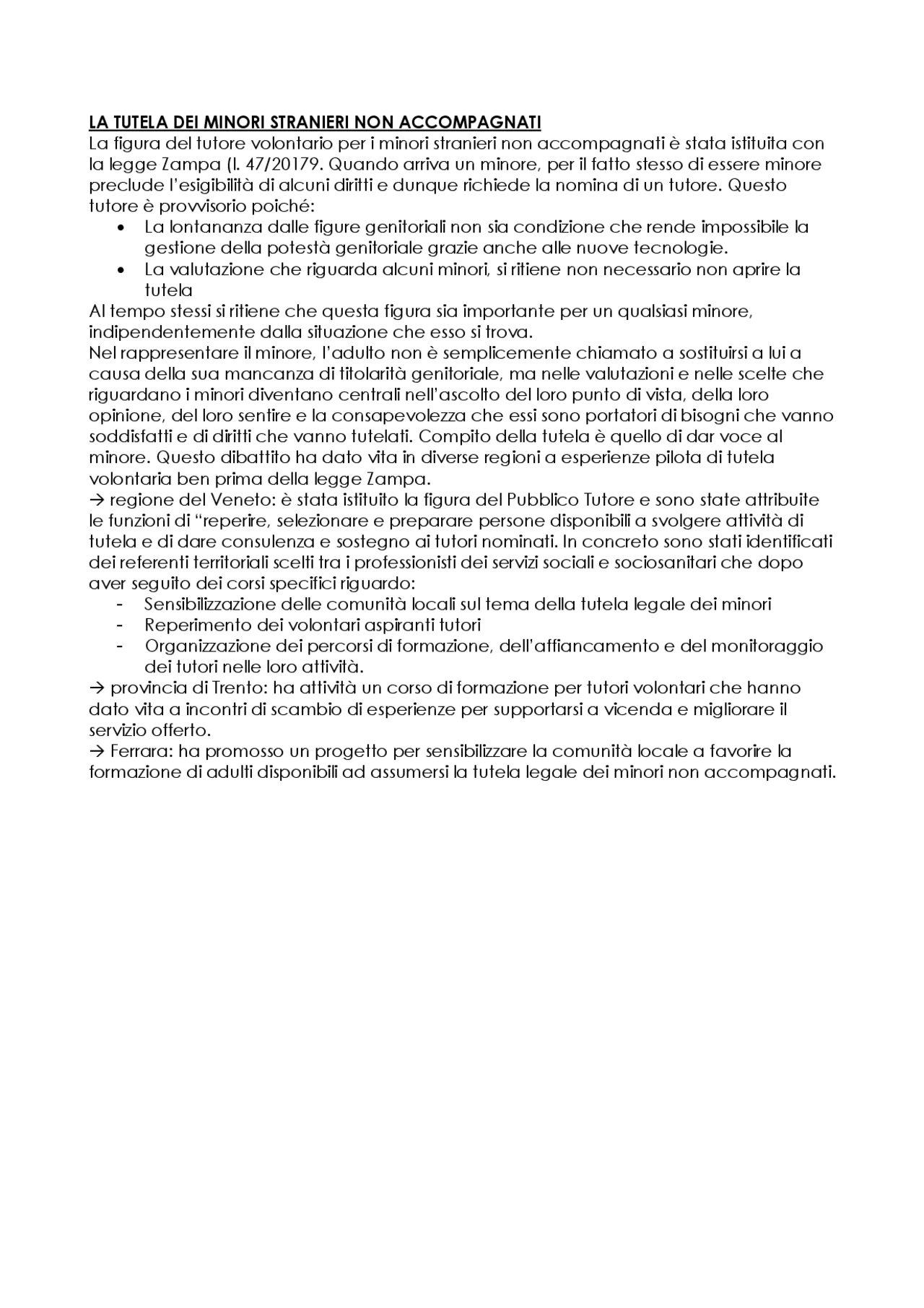 La Tutela Dei Minori Non Accompagnati Docsity