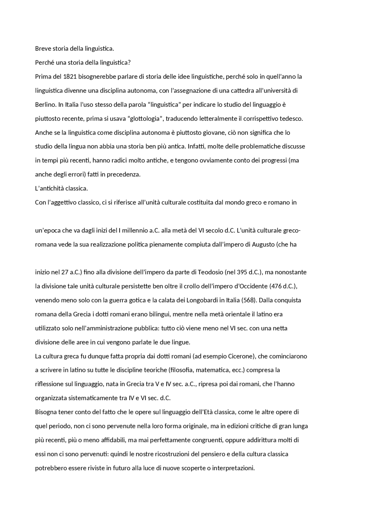 Storia della linguistica - Docsity