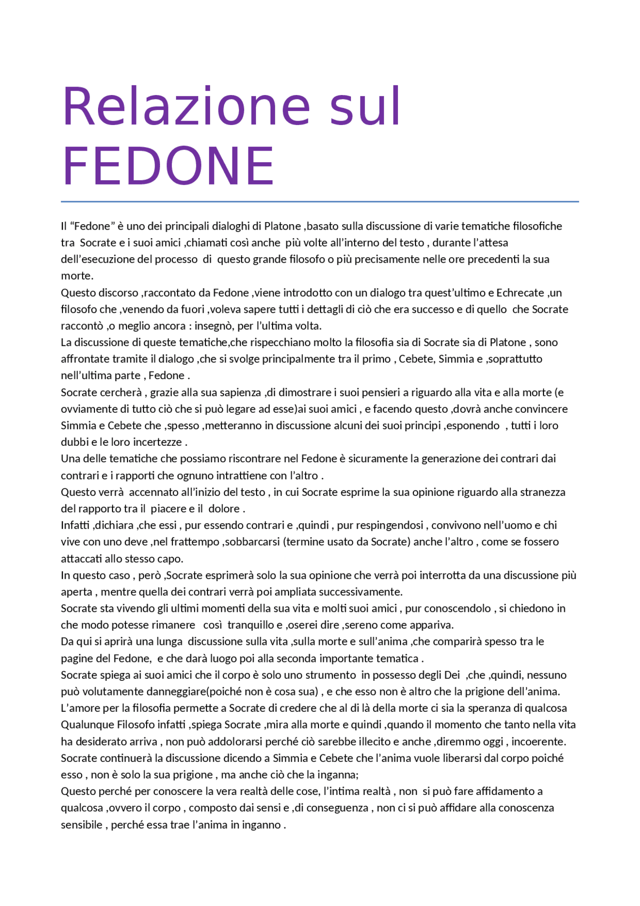 Relazione Sul Fedone Di Platone Docsity