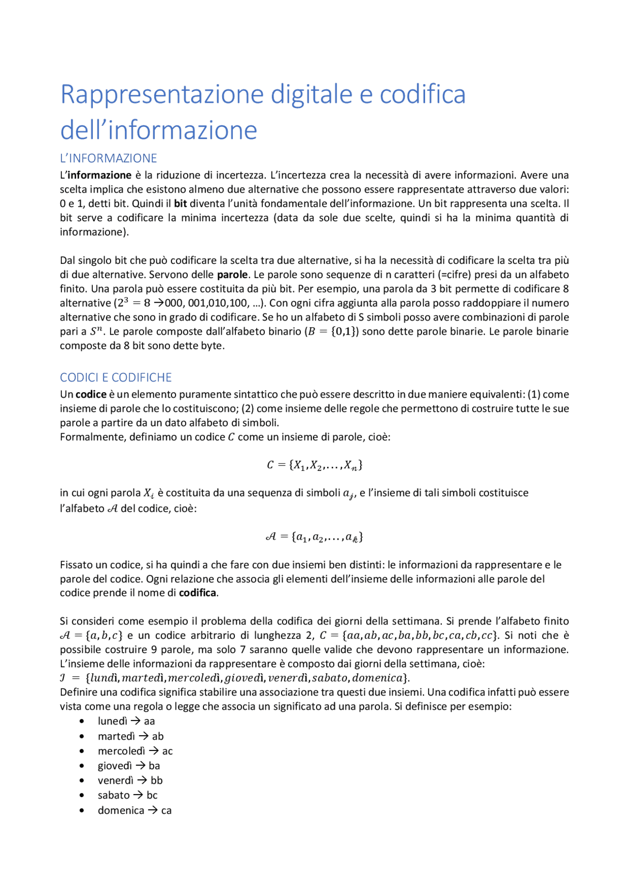 Rappresentazione digitale e codifica dell'informazione - Docsity