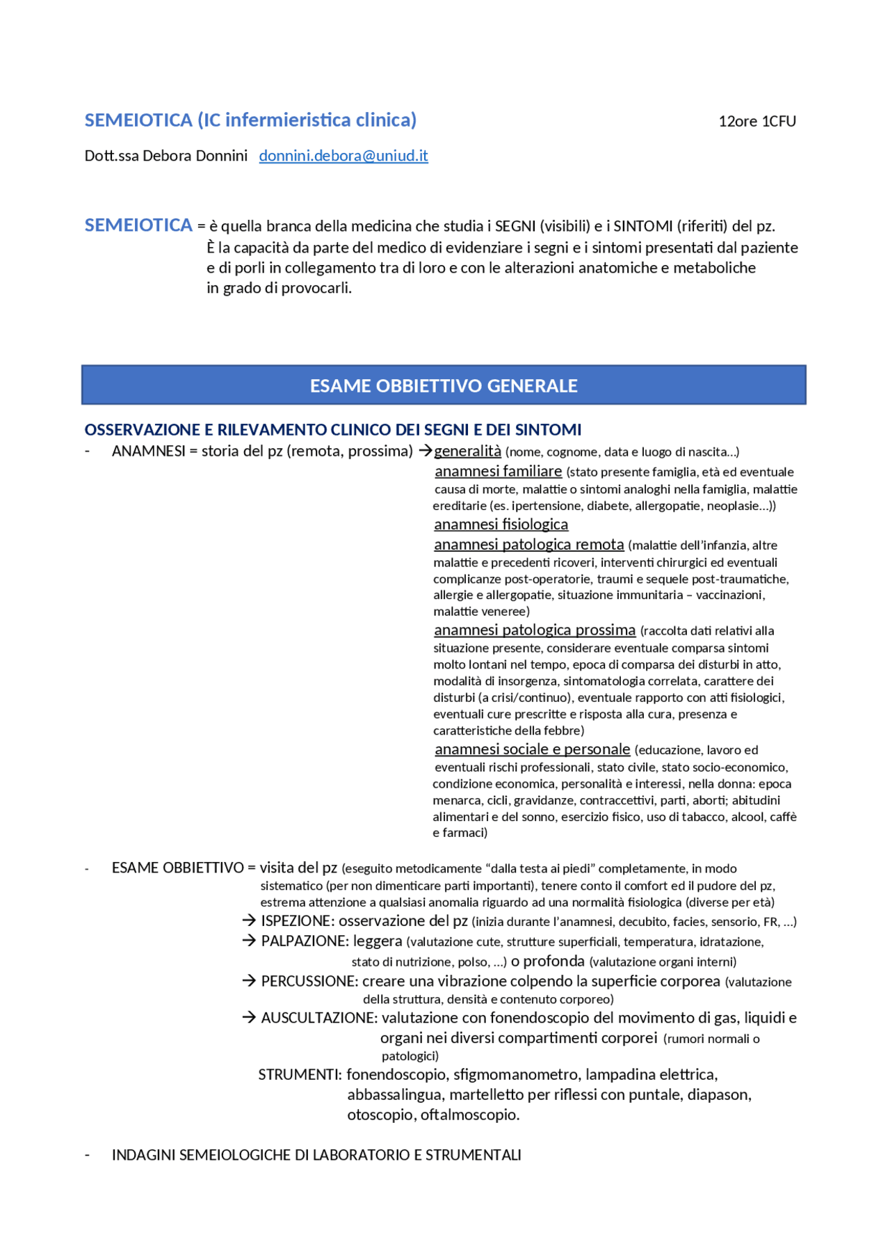 Semeiotica Cdl Infermieristica Uniud Docsity