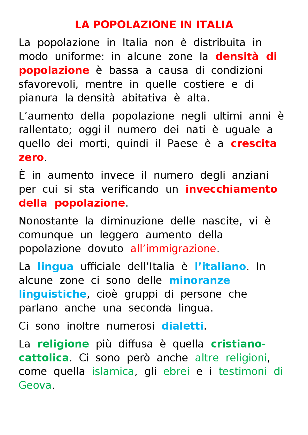 La popolazione in Italia - Docsity
