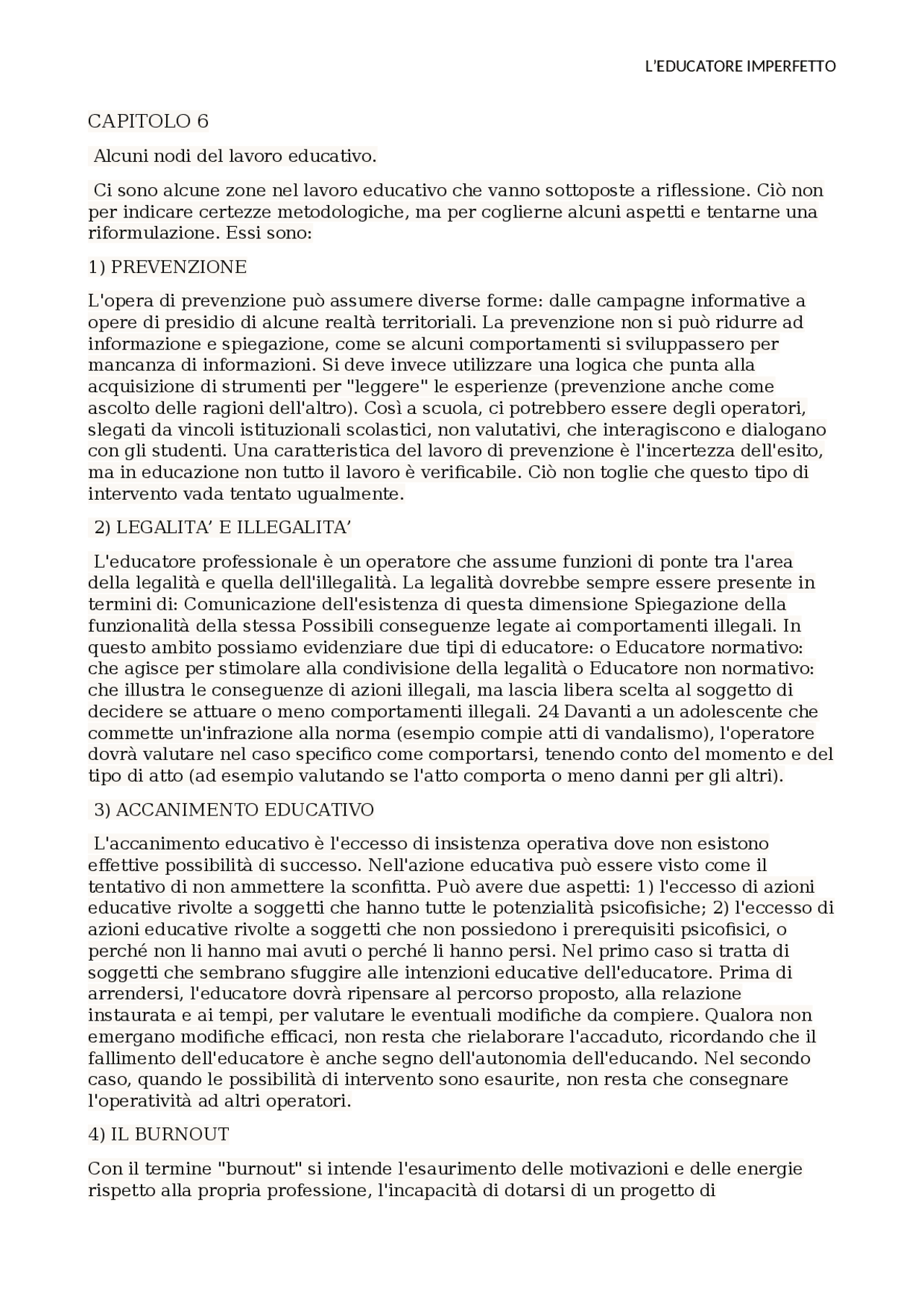 Educatore Imperfetto - Libro - Docsity