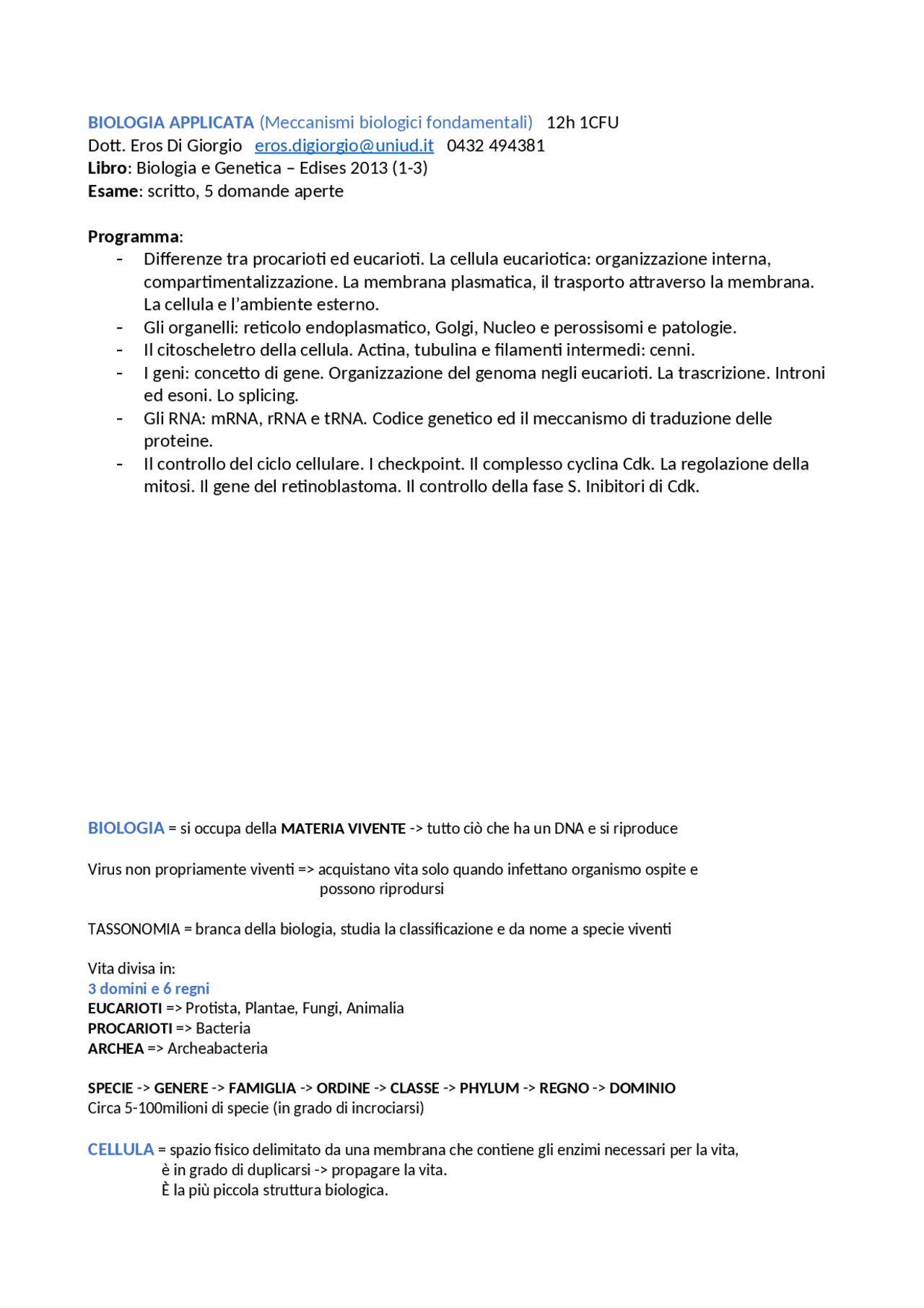 Biologia Cdl Infermieristica Uniud Docsity