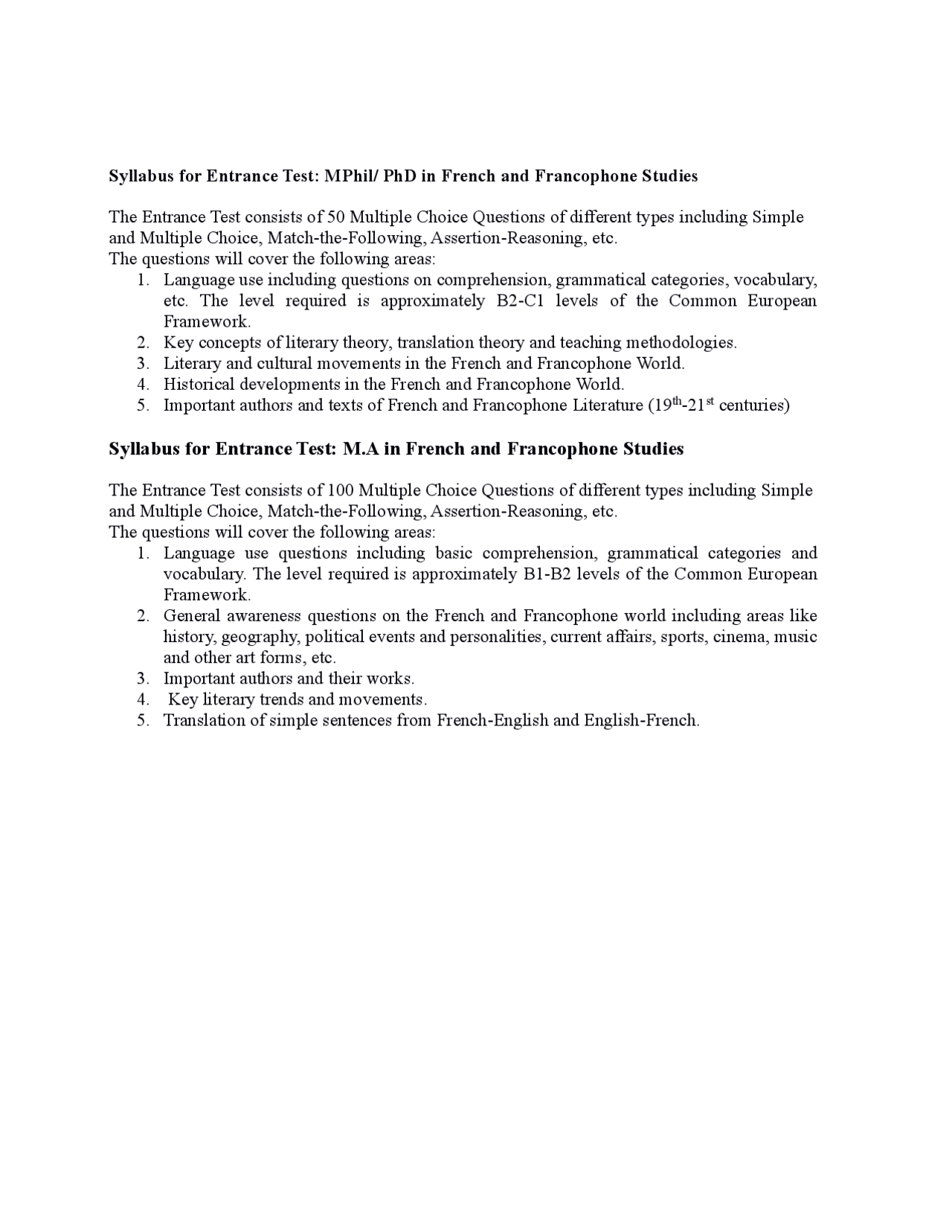 Ma in French syllabus - Docsity