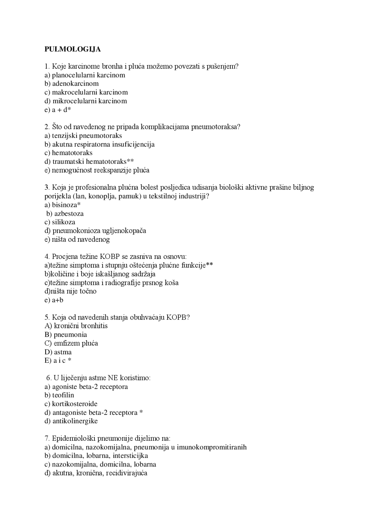 Pulmologija ispitna pitanja | Ispiti' predlog Interna medicina - Docsity