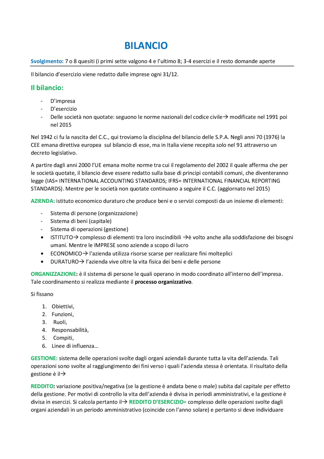 Bilancio- contabilità- economia - Docsity