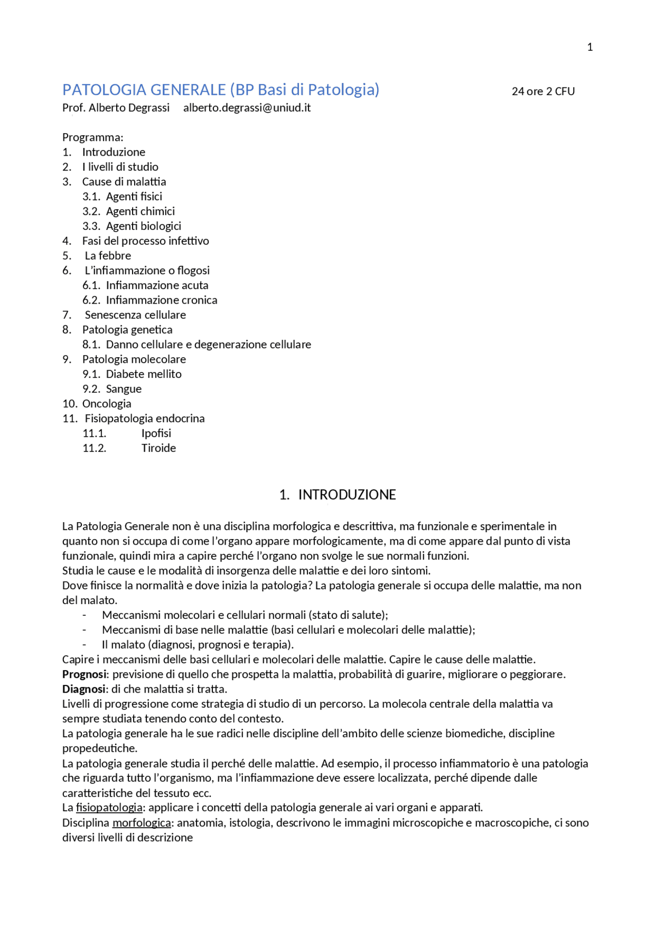 Patologia Generale Cdl Infermieristica Uniud Docsity