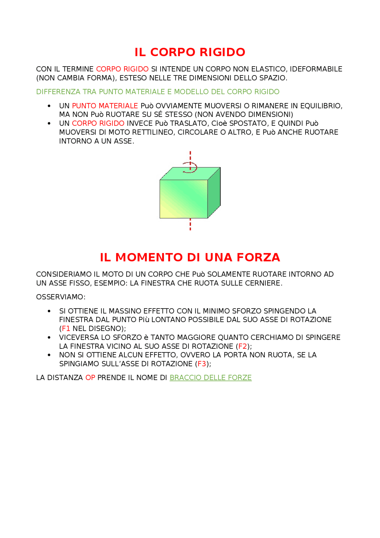 Corpo rigido - Momento di una forza - Docsity