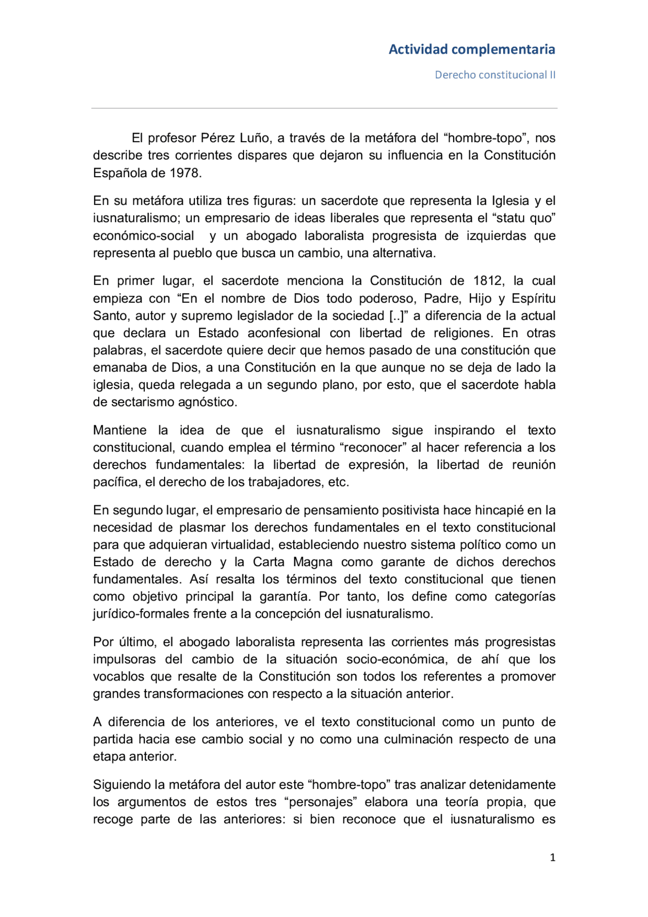 ACTIVIDAD COMPLEMENTARIA 1 | Ejercicios de Derecho Constitucional | Docsity