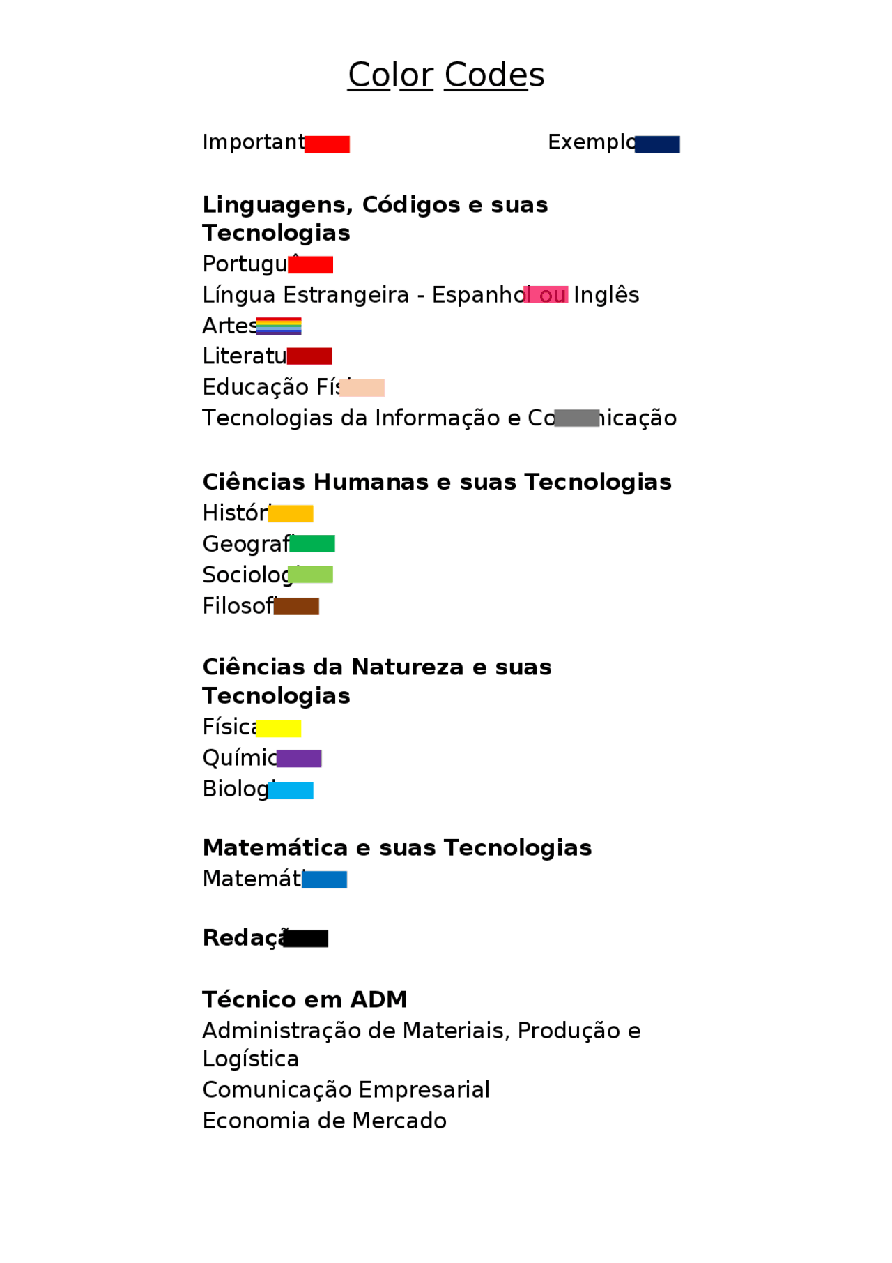 Color Codes - Matérias ENEM - Docsity