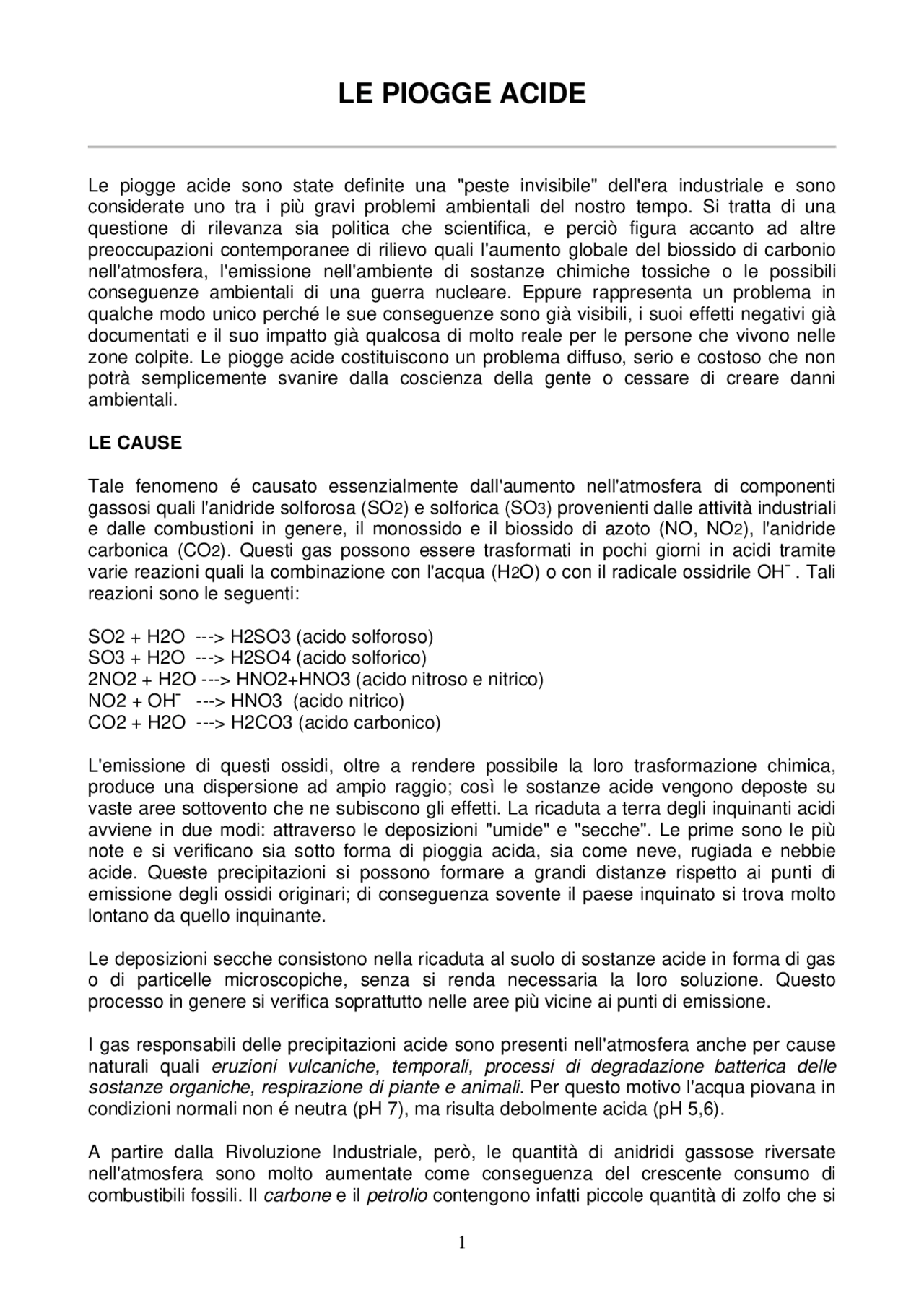 Le piogge acide . Pdf - Docsity