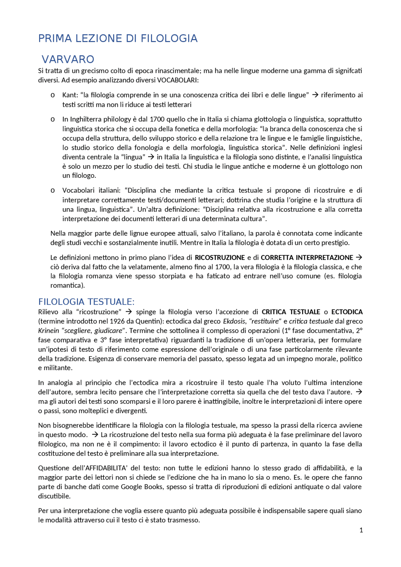 Prima Lezione Di Filologia Varvaro Docsity