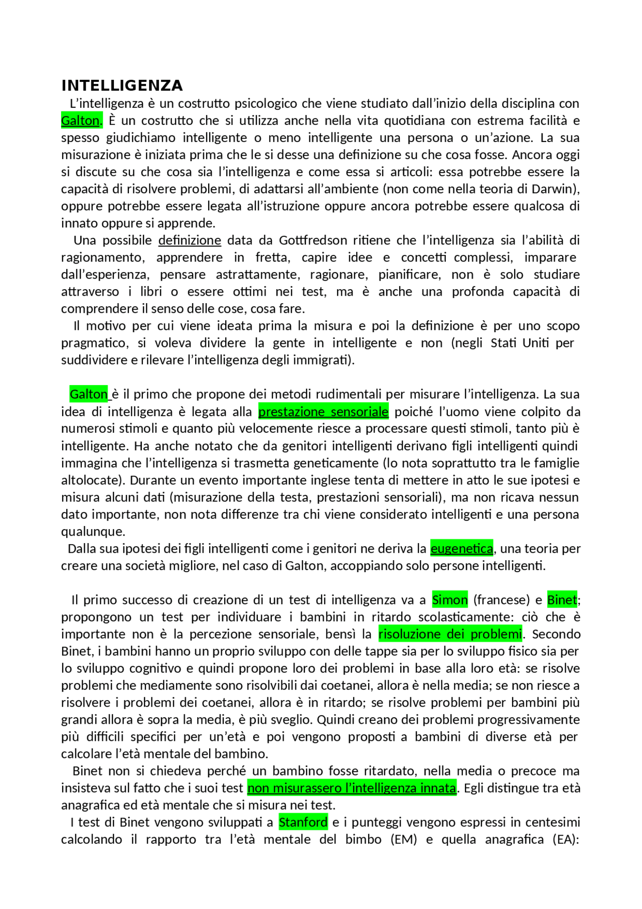 Intelligenza Prof Grassi Unipd Docsity