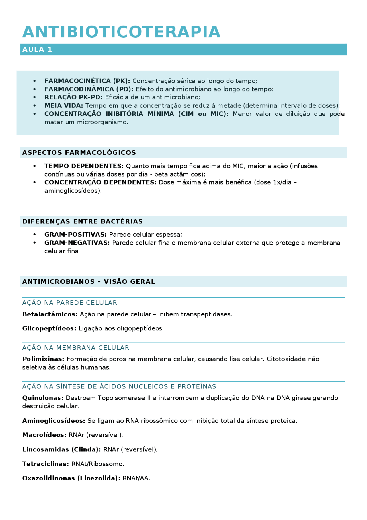 Antibioticoterapia - Resumo - Docsity