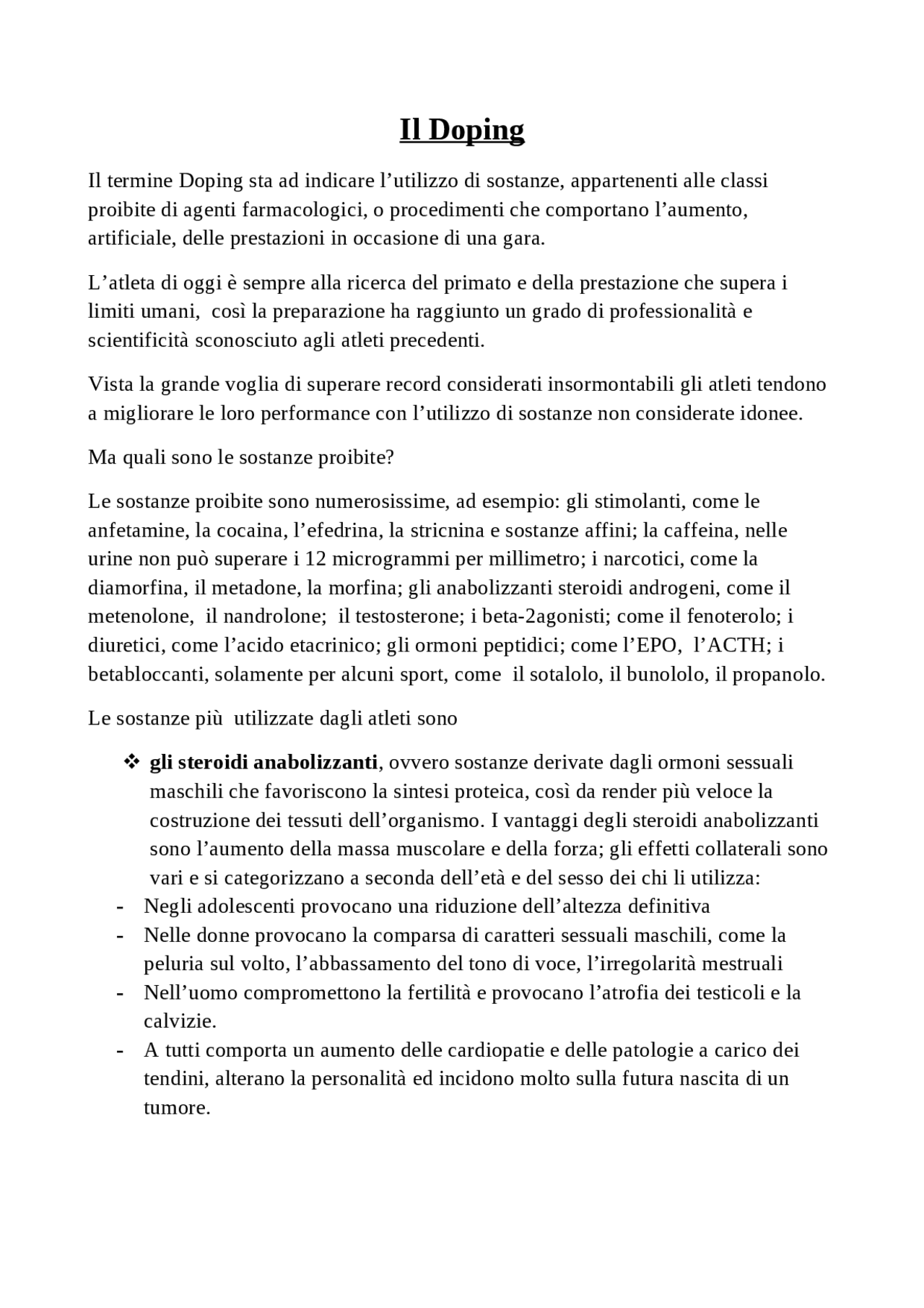 Il doping e le sue caratteristiche - Docsity