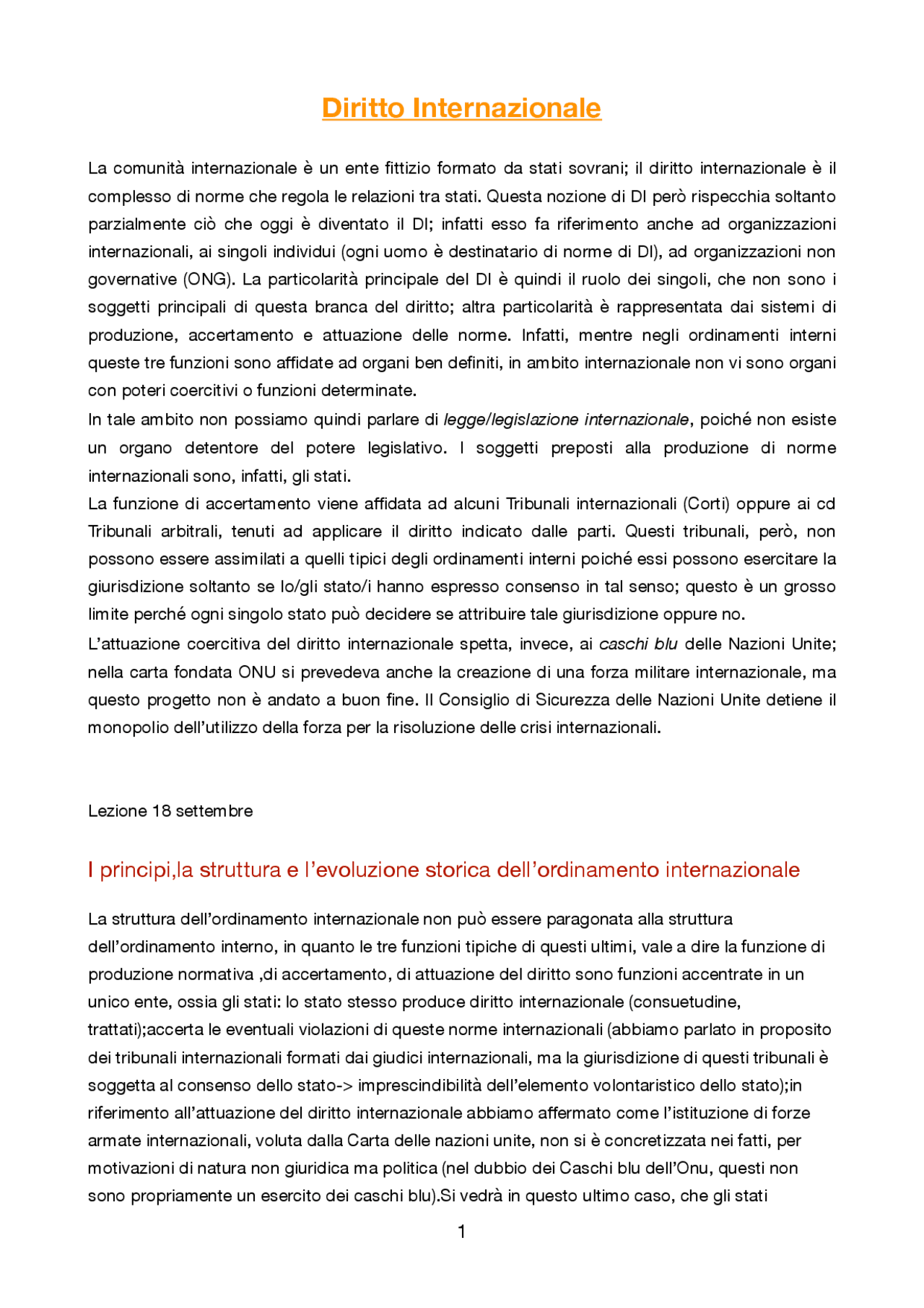 Diritto Internazionale - Docsity
