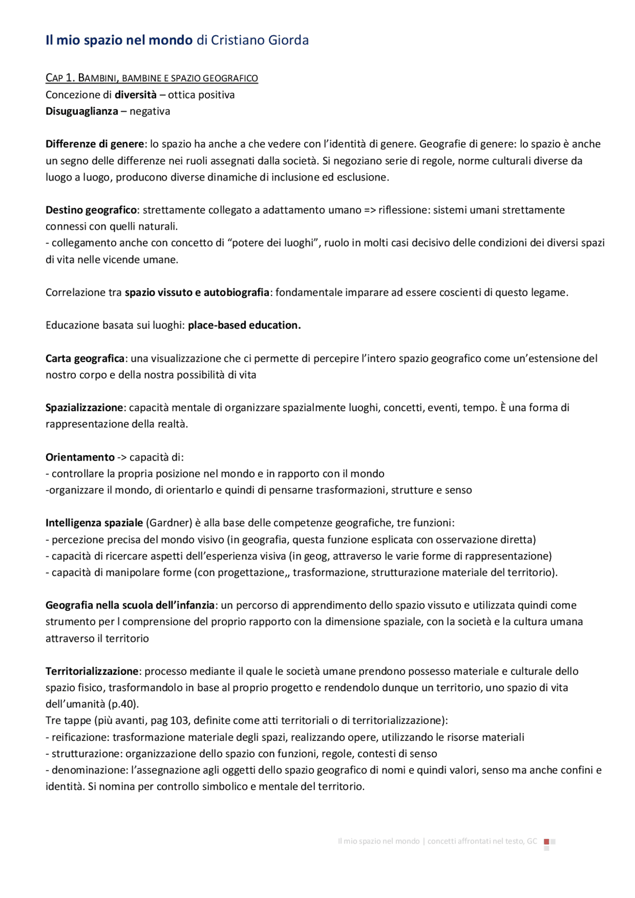 Il mio spazio nel mondo - Docsity