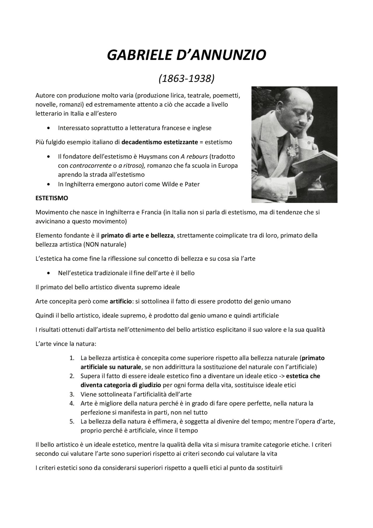 Appunti Dannunzio Liceo Docsity