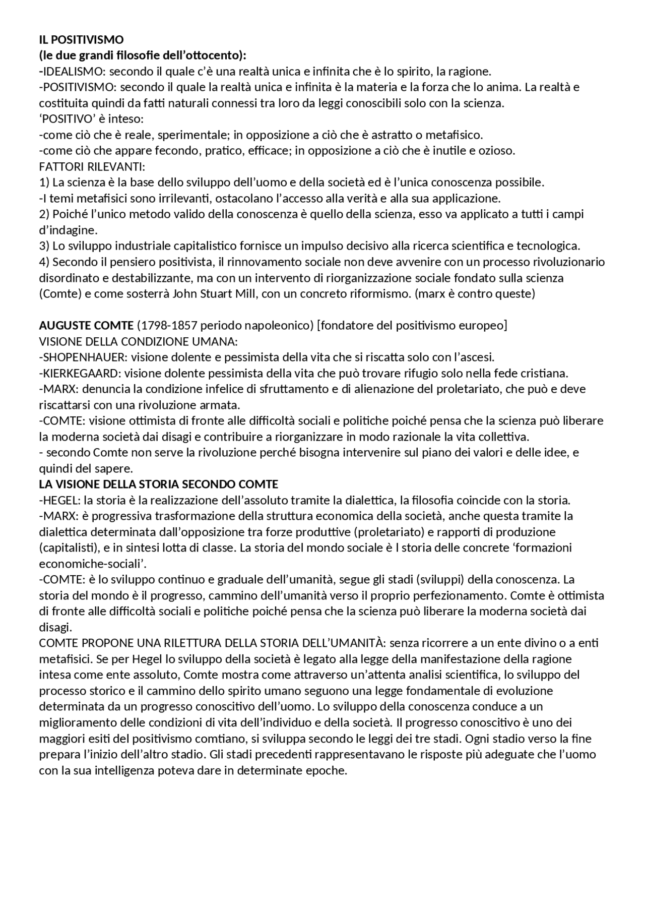 Il Positivismo Comte Docsity