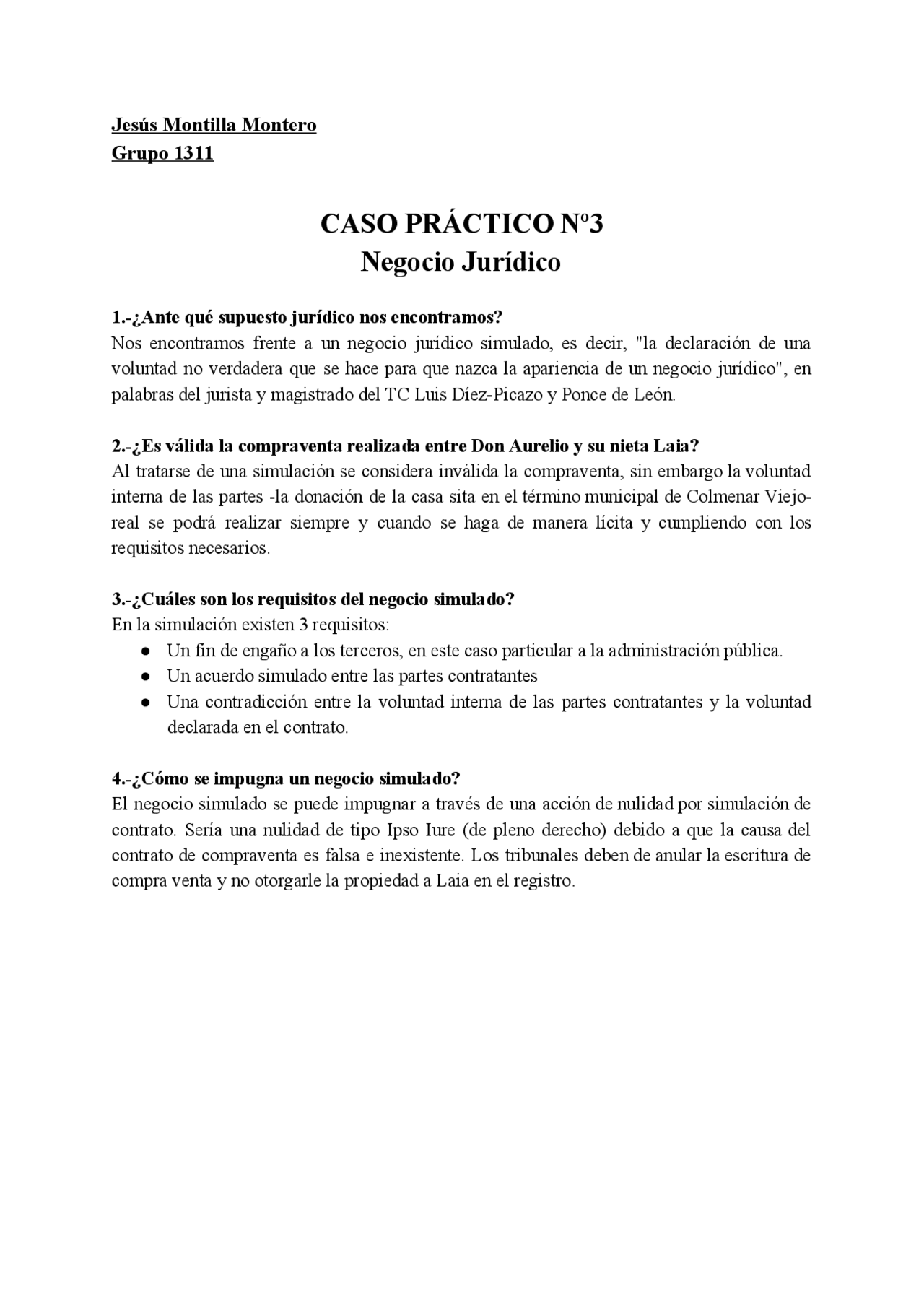 Caso PrÁctico Resuelto Derecho Romano Negocio JurÍdico 2 Docsity