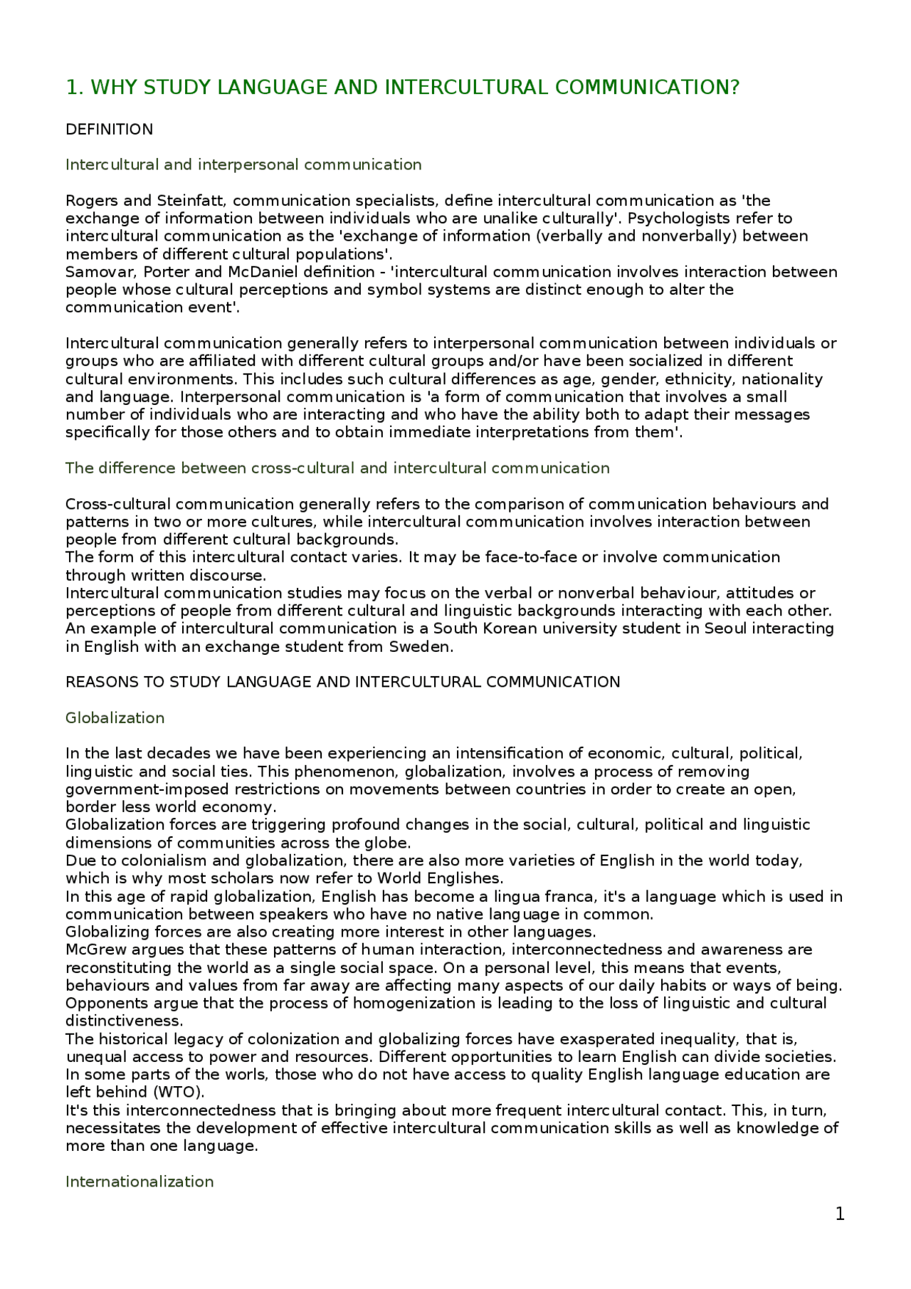 Introducing Language And Intercultural Communication Docsity