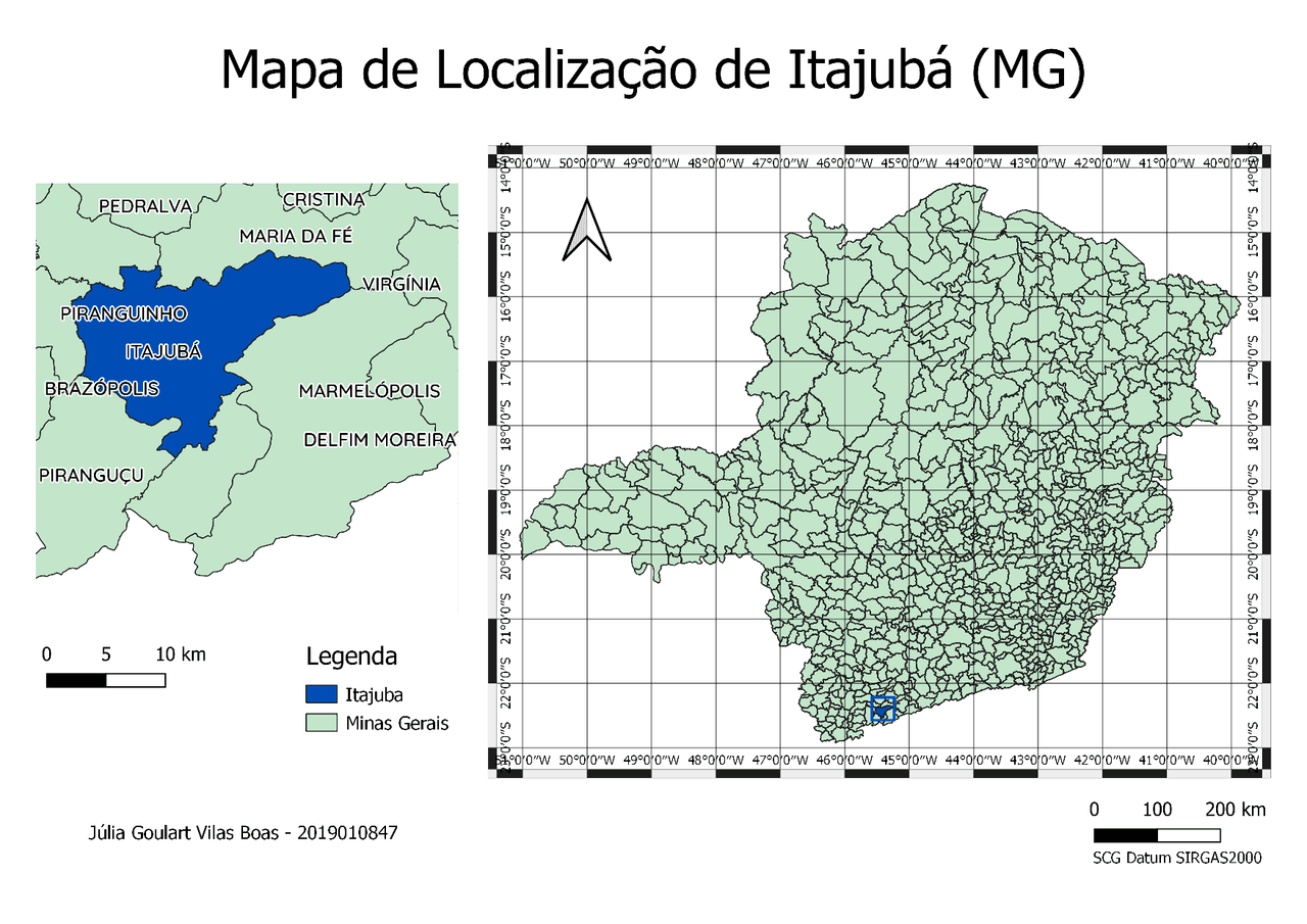 Mapa de Localização de Itajubá | Exercícios Geoprocessamento | Docsity