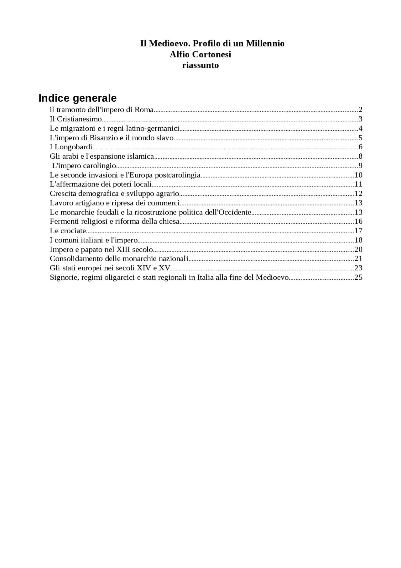 Riassunto Il Medioevo Profilo Di Un Millennio A Cortonesi A