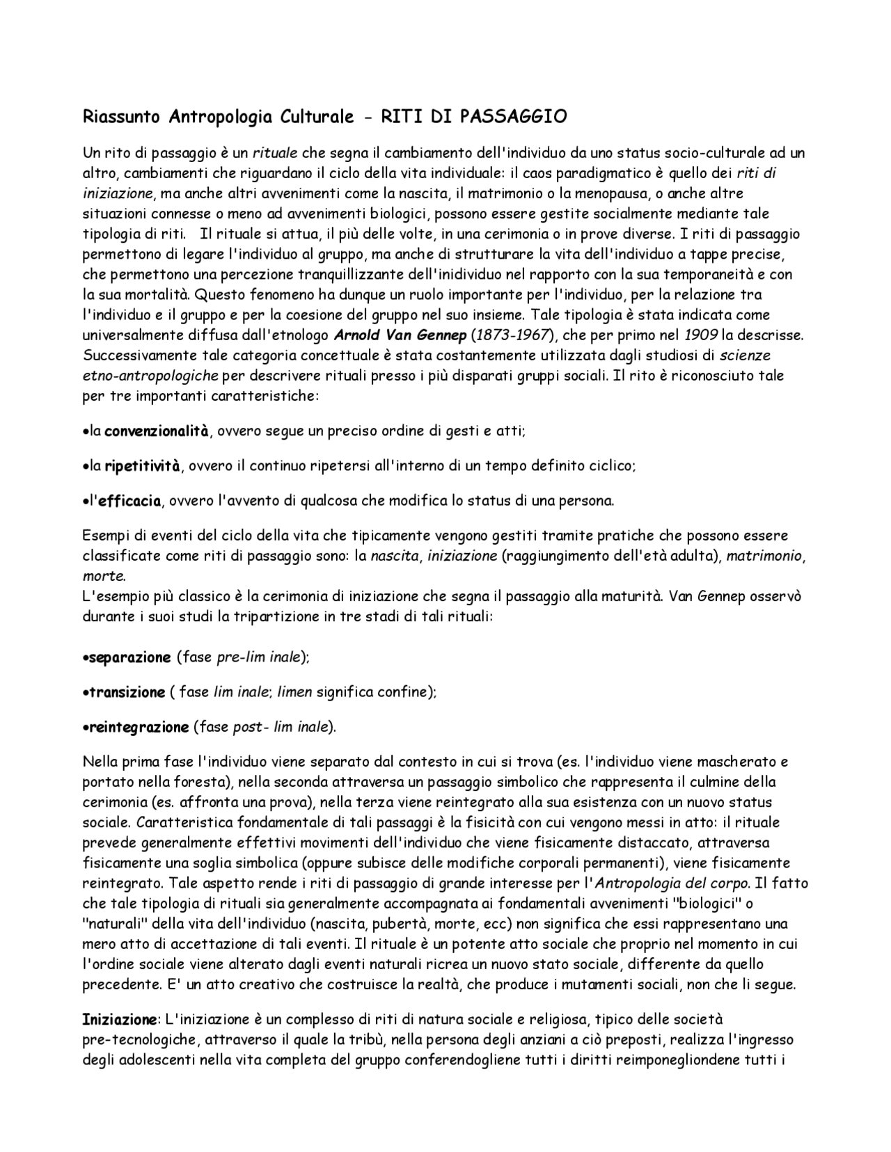 I Riti Di Passaggio Arnold Van Gennep Docsity