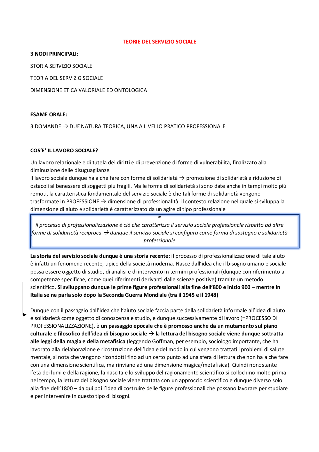 Teorie Del Servizio Sociale Appunti Slides Del Docente E Libri Docsity