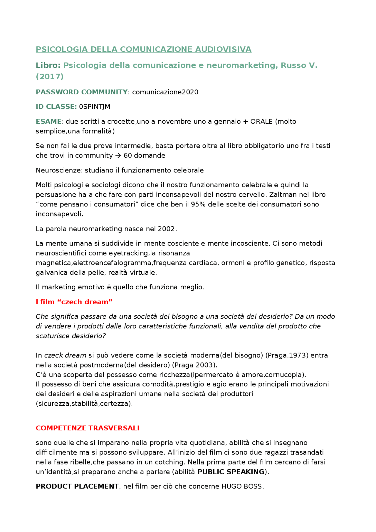 Neuromarketing Pt1 Appunti Lezione Ben Presi Docsity